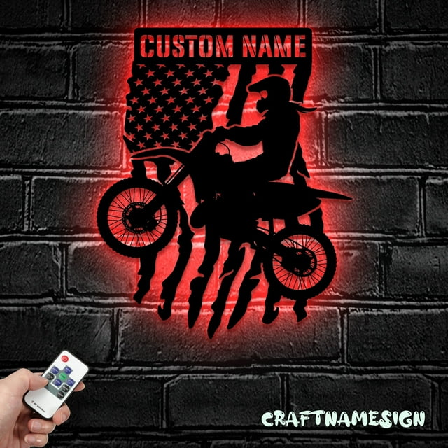 Craftnamesign Custom Girl Motocross Metal Wall Art LED Light ...