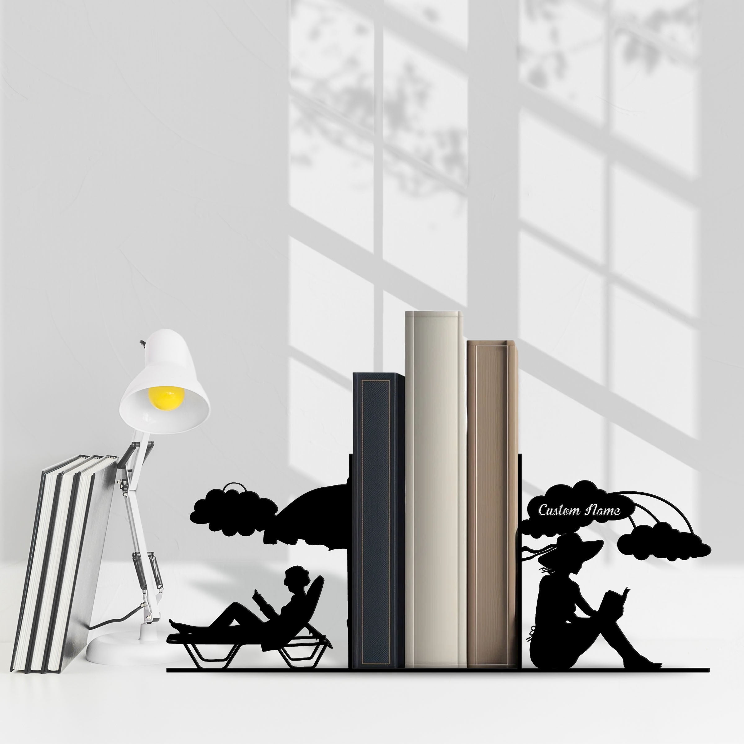 Craftnamesign Custom Girl Reading Book Metal Bookends for Shelves, Book ...