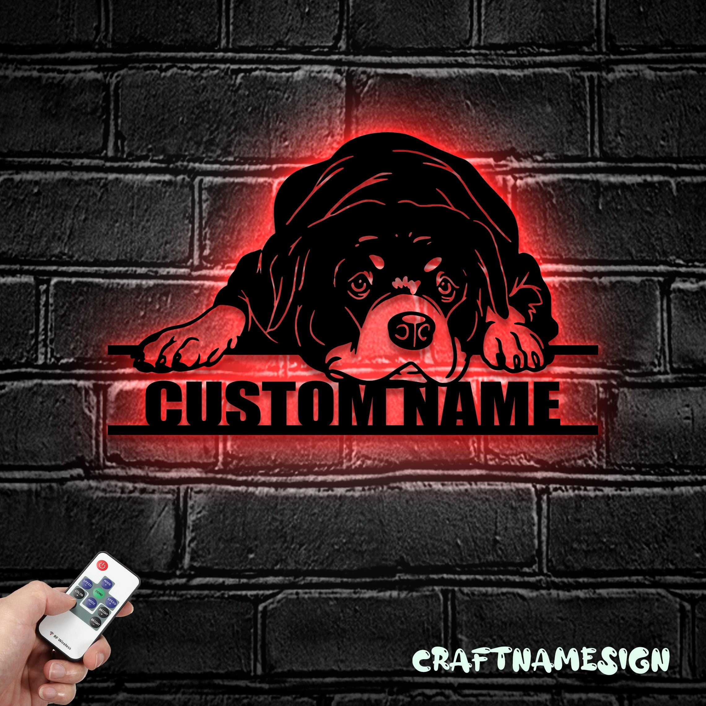 Craftnamesign Custom Lazy Rottweiler Metal Wall Art LED Light ...