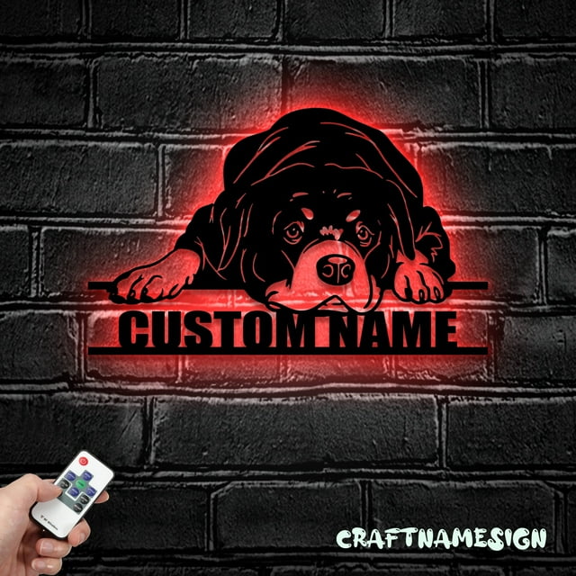 Craftnamesign Custom Lazy Rottweiler Metal Wall Art LED Light ...