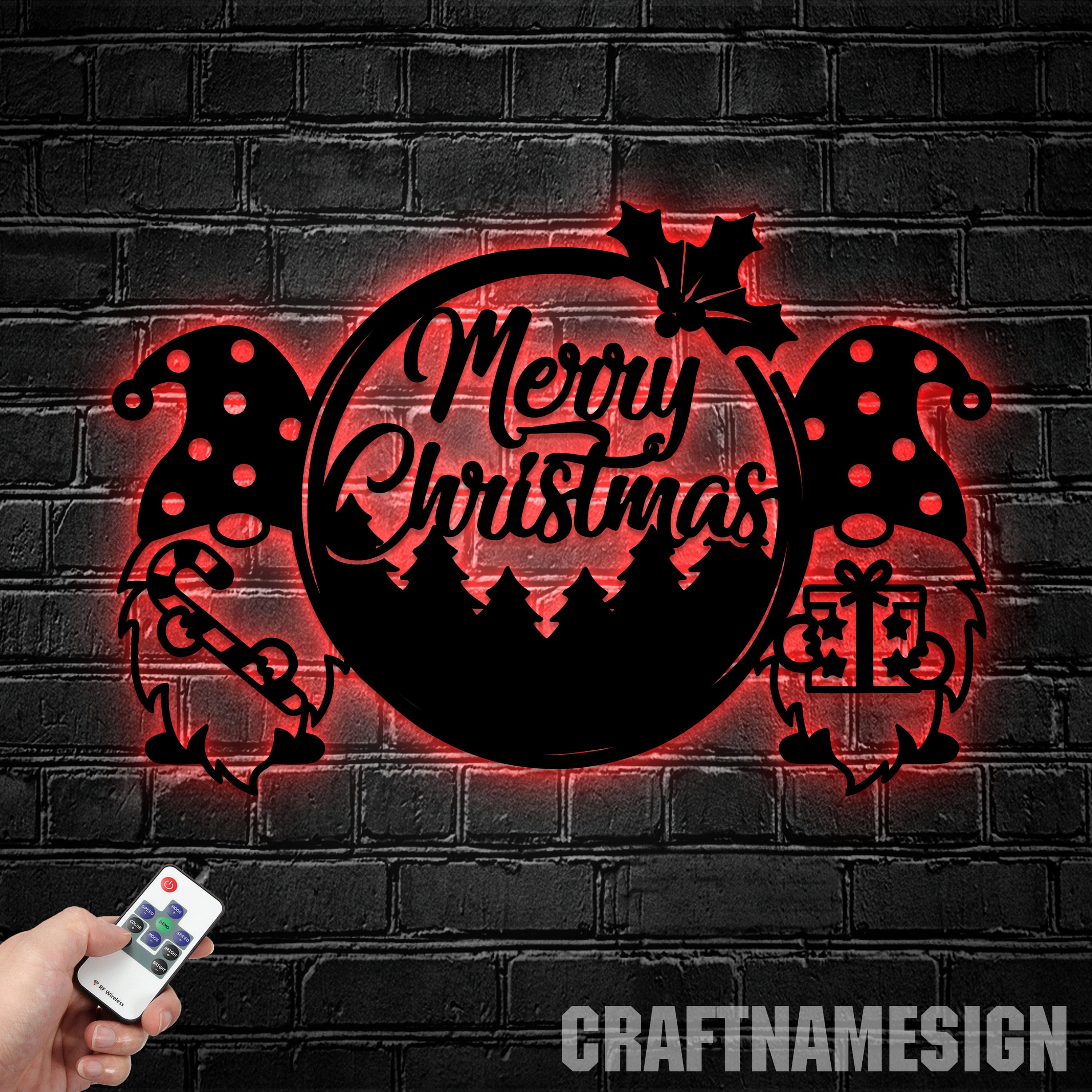 Craftnamesign Custom Gnome Christmas Metal Wall Art Led Light ...