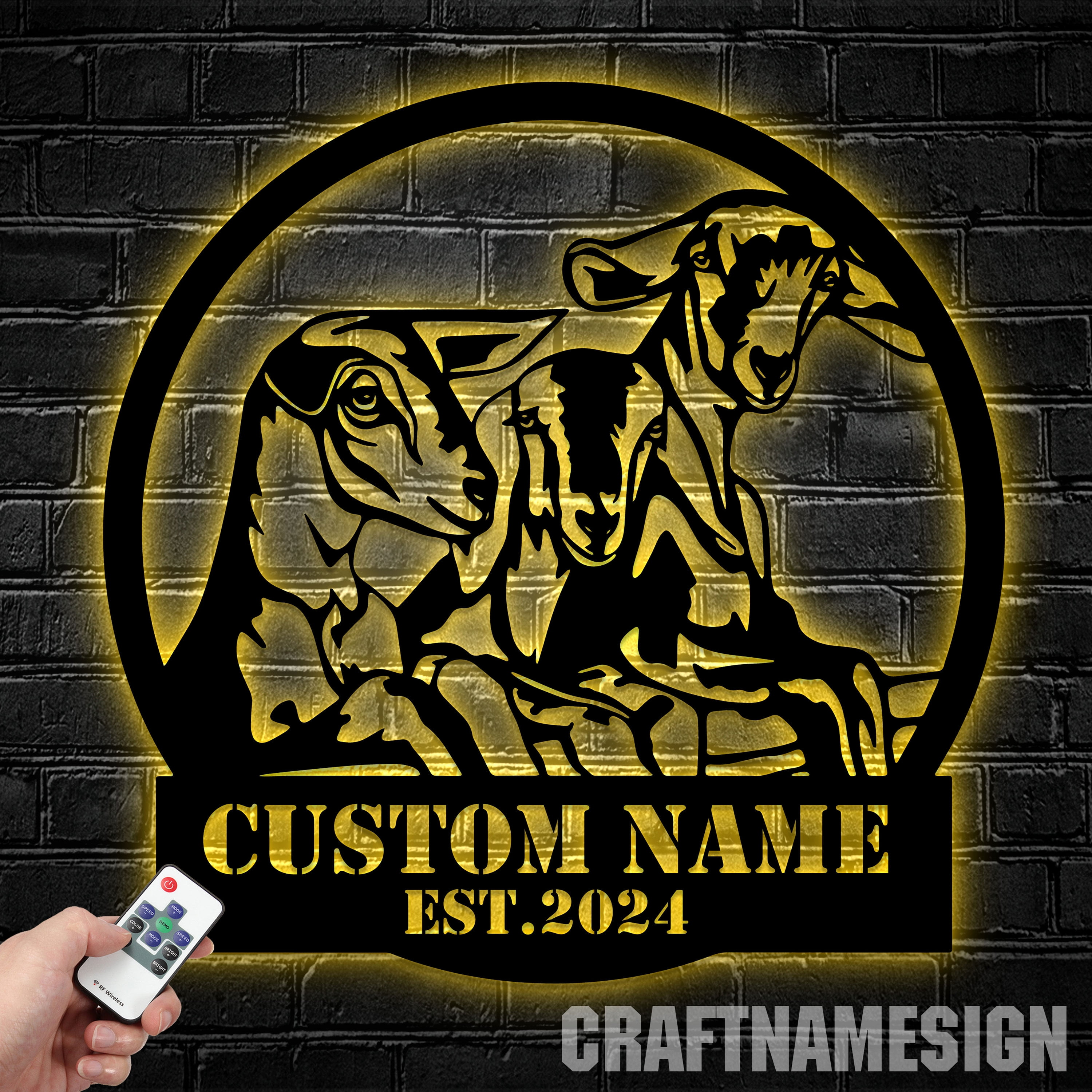 Craftnamesign Custom Goat Metal Wall Art With LED Light, Personalized ...
