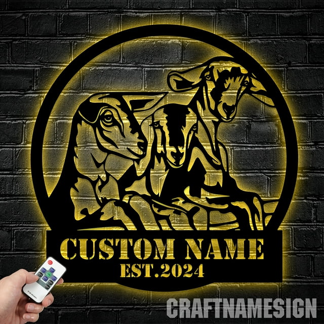 Craftnamesign Custom Goat Metal Wall Art With LED Light, Personalized ...