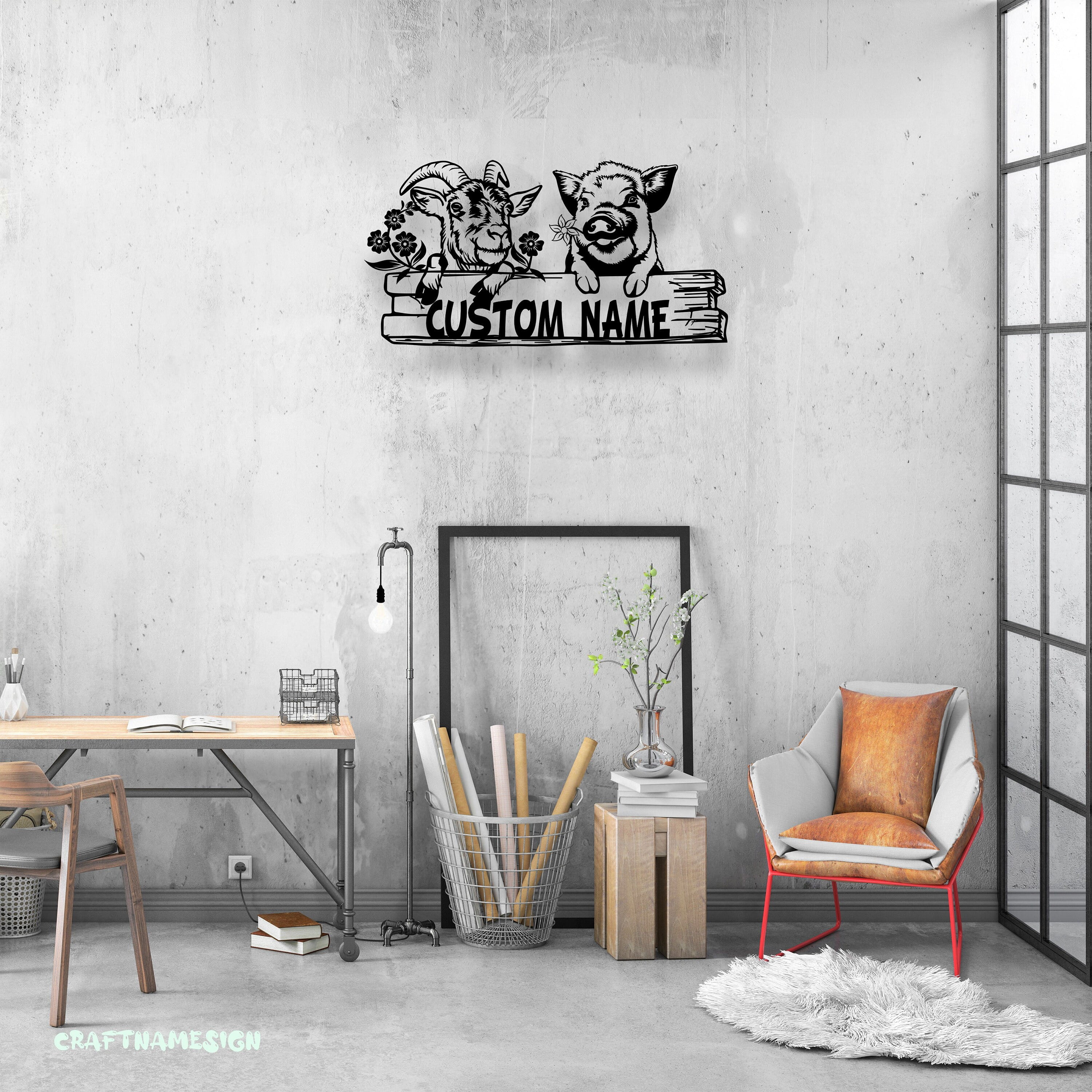 Craftnamesign Custom Goat Pig Farmhouse Metal Wall Art LED Light ...