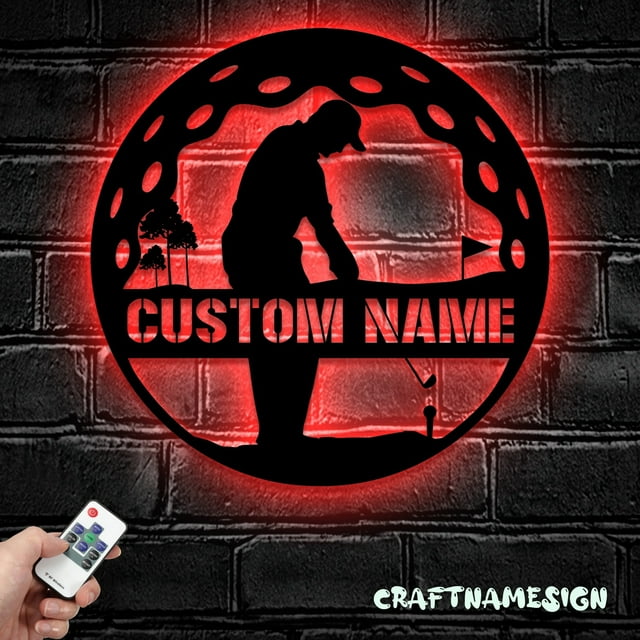 Craftnamesign Custom Golf Club Metal Wall Art LED Light, Custom Golfer ...