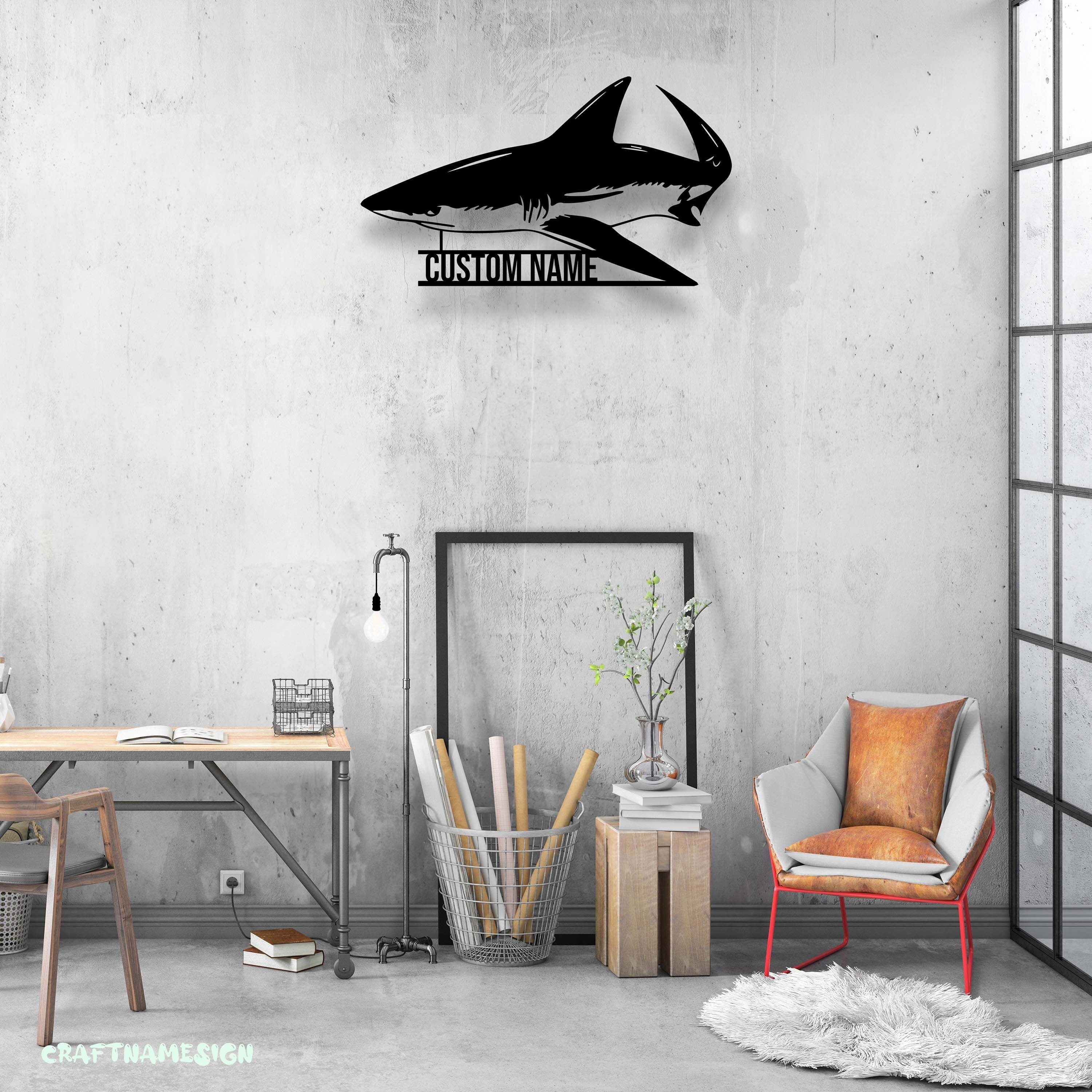 Craftnamesign Custom Great White Shark Metal Wall Art Led Light, Custom ...
