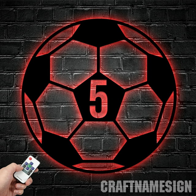 Craftnamesign Custom Number Soccer Ball Metal Wall Art LED Light ...