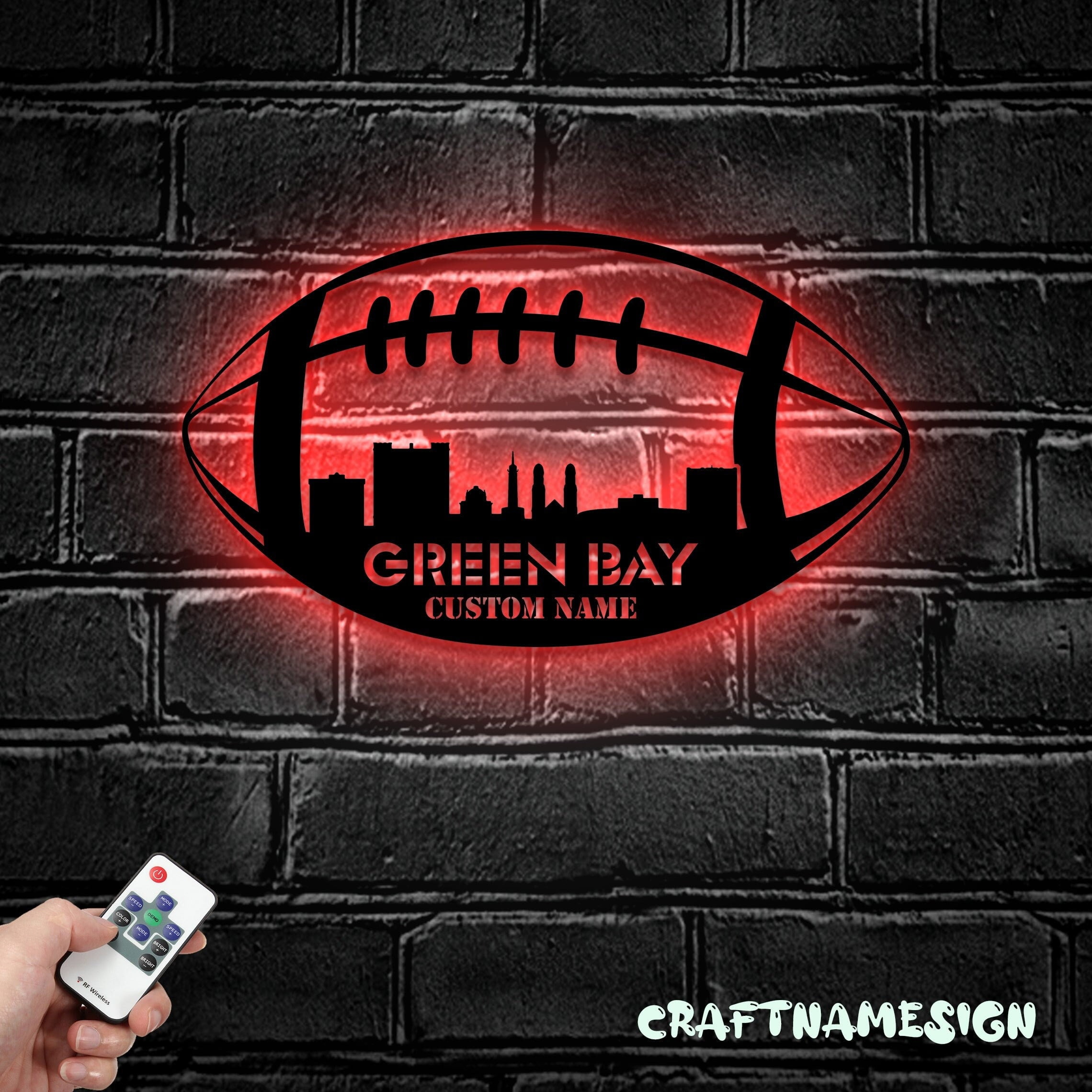 Craftnamesign Custom Green Bay Skyline Metal Wall Art LED Light ...