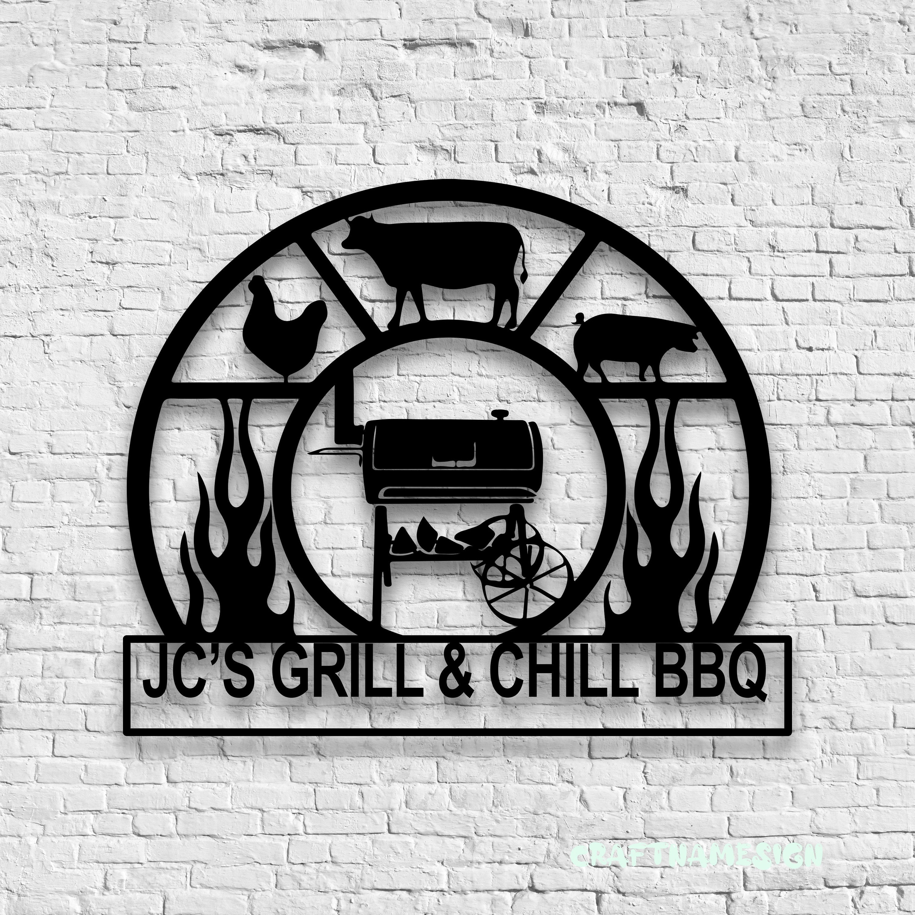 Craftnamesign Custom Grill & BBQ Metal Wall Art LED Light, BBQ ...