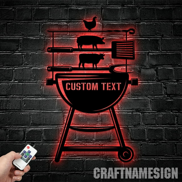 Craftnamesign Custom Grill Metal Sign LED Light, Custom Name Barbecue ...