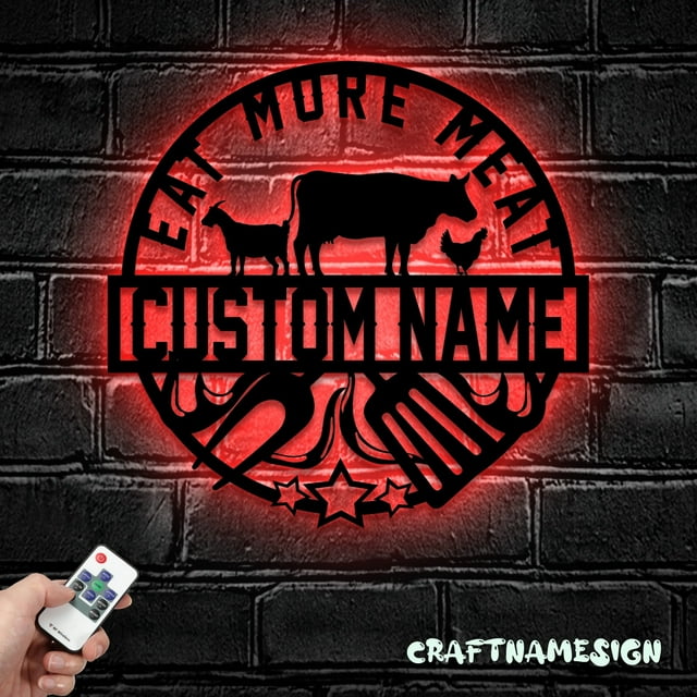 Craftnamesign Custom Grill Metal Wall Art LED Light, Backyard BBQ Sign ...