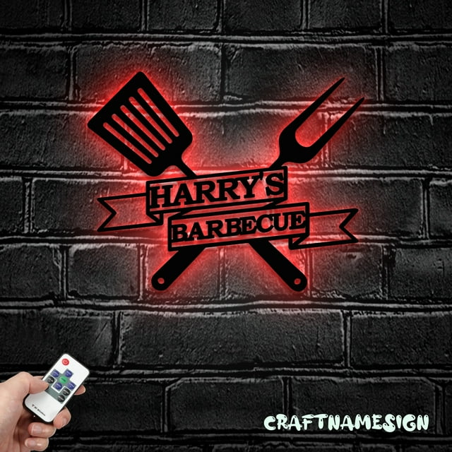 Craftnamesign Custom Grill Metal Wall Art LED Light, Personalized ...