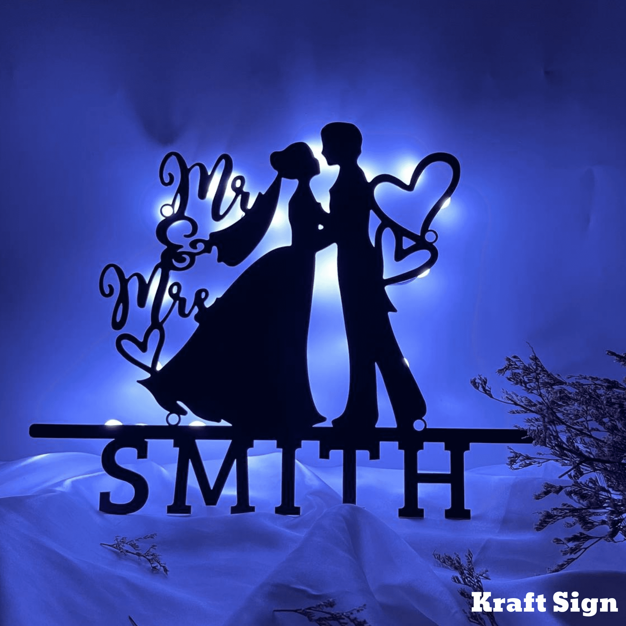 Craftnamesign Custom Groom Bride Metal Led Wall Light, Valentine Day ...