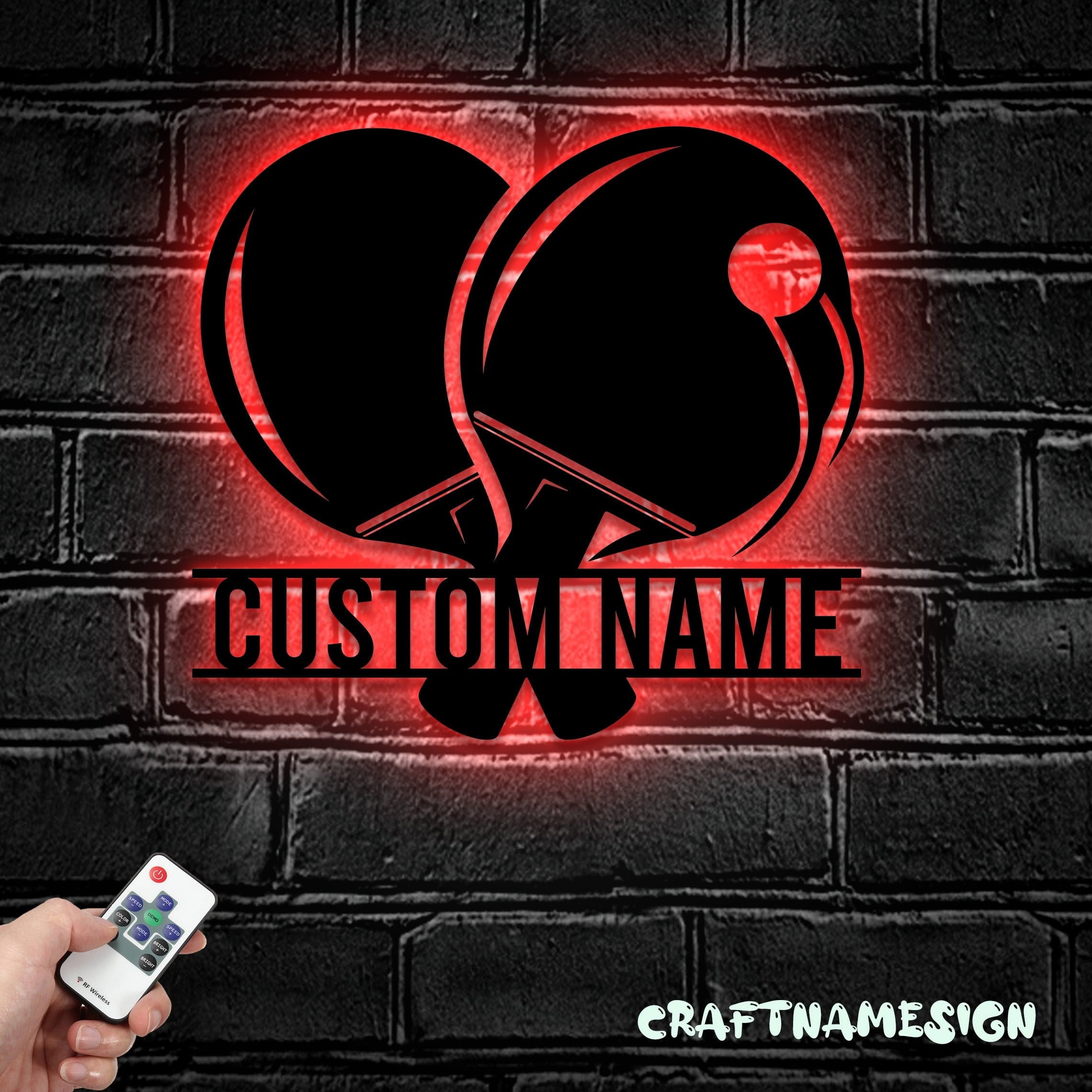 Craftnamesign Custom Racket Table Tennis Metal Wall Art LED Light ...