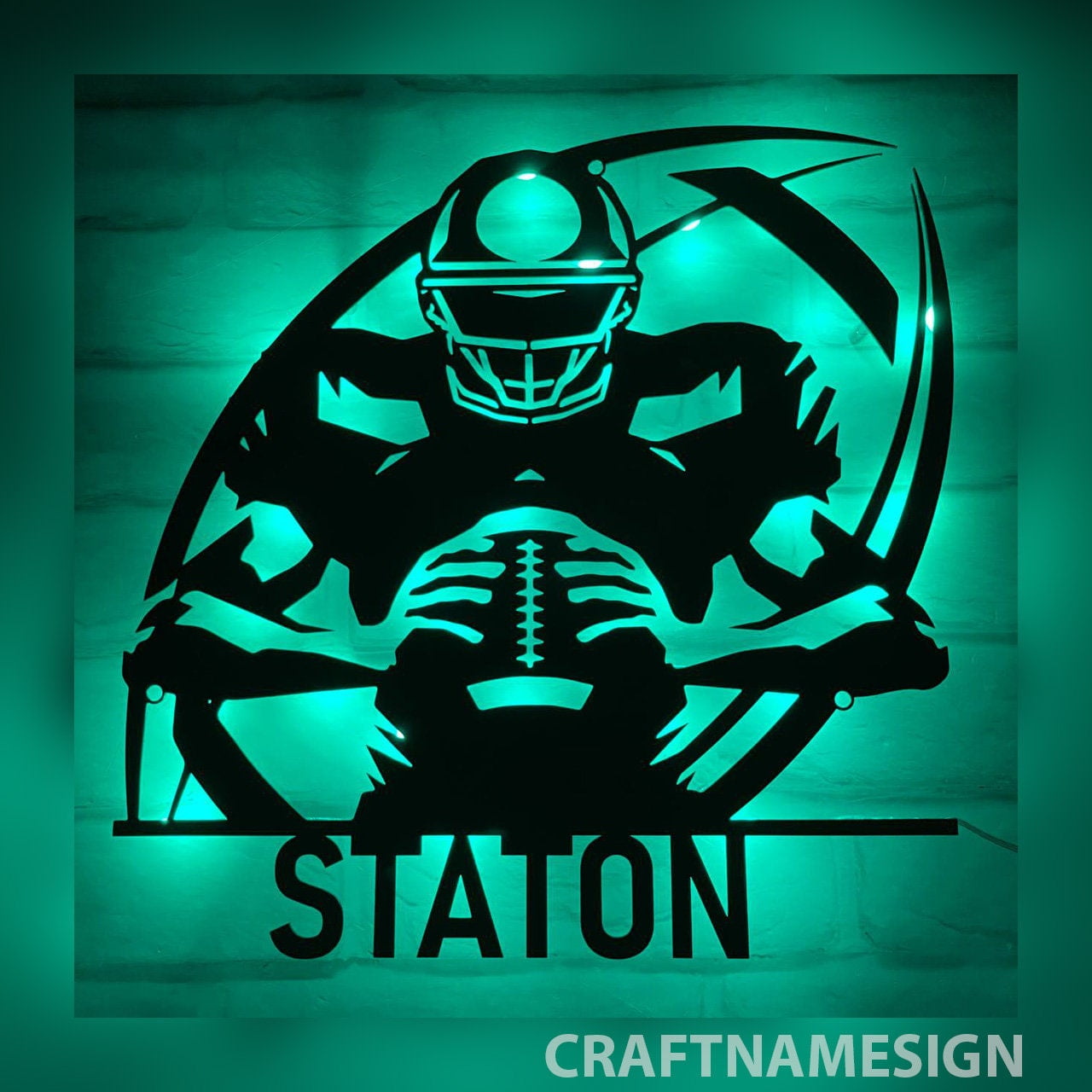 Craftnamesign Custom American Football Player Metal Sign Led Lights ...