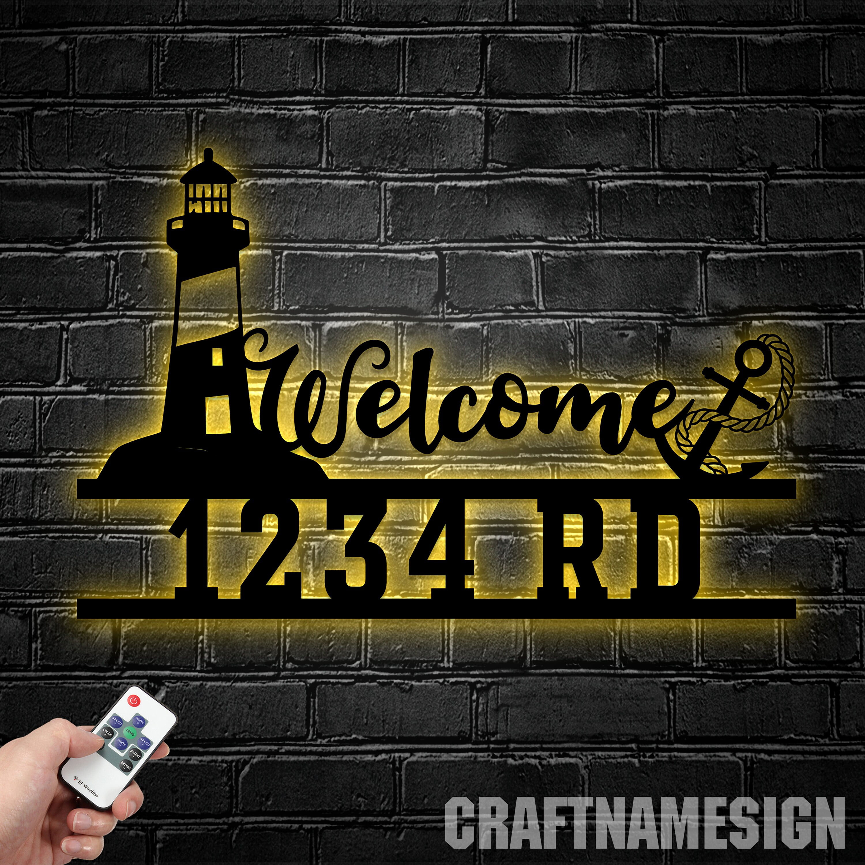 Craftnamesign Custom HS Lighthouse Anchor Metal Wall Art LED Light ...
