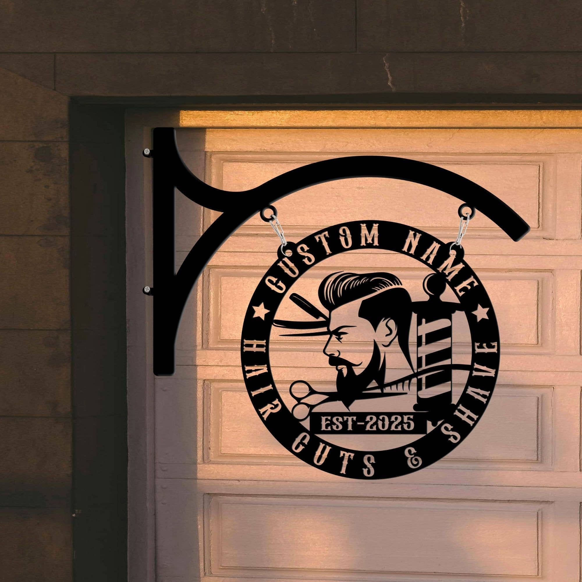 Craftnamesign Custom Hair Cuts & Shave Shop Metal Hanging Sign, Outdoor ...