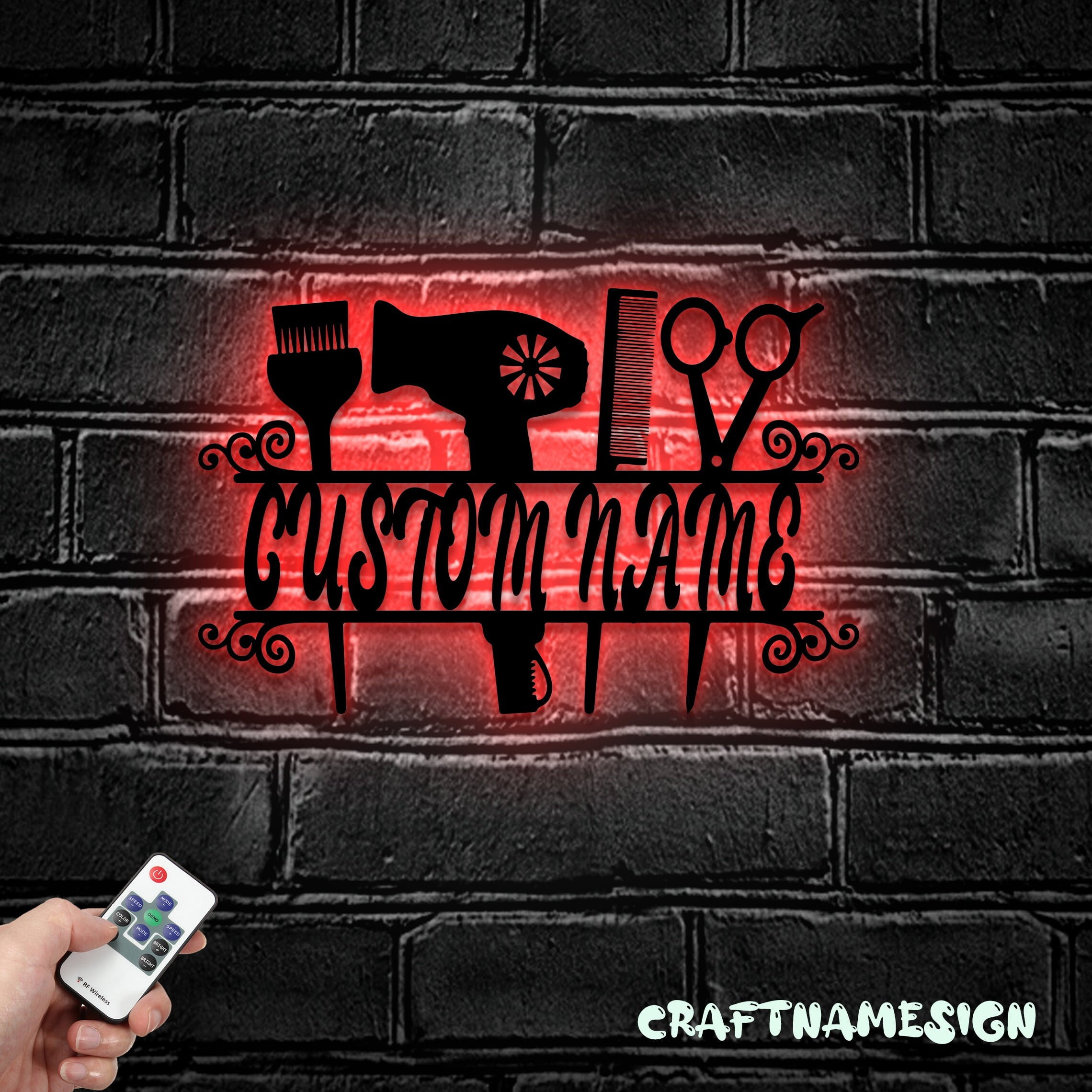 Craftnamesign Custom Hair Salon Metal Wall Art LED Light, Custom Hair ...