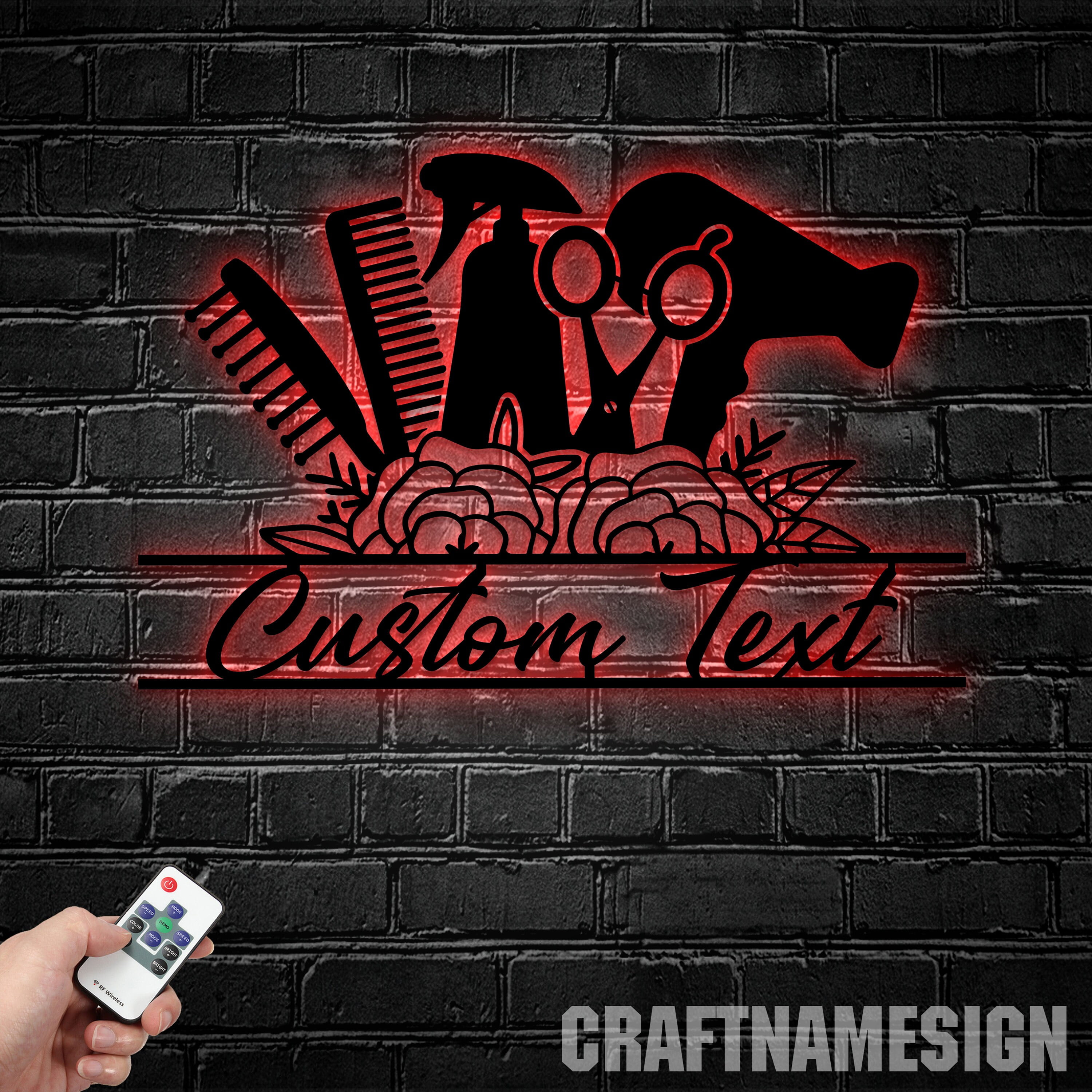 Craftnamesign Custom Hair Salon Metal Wall Art LED Light, Hair Stylist ...