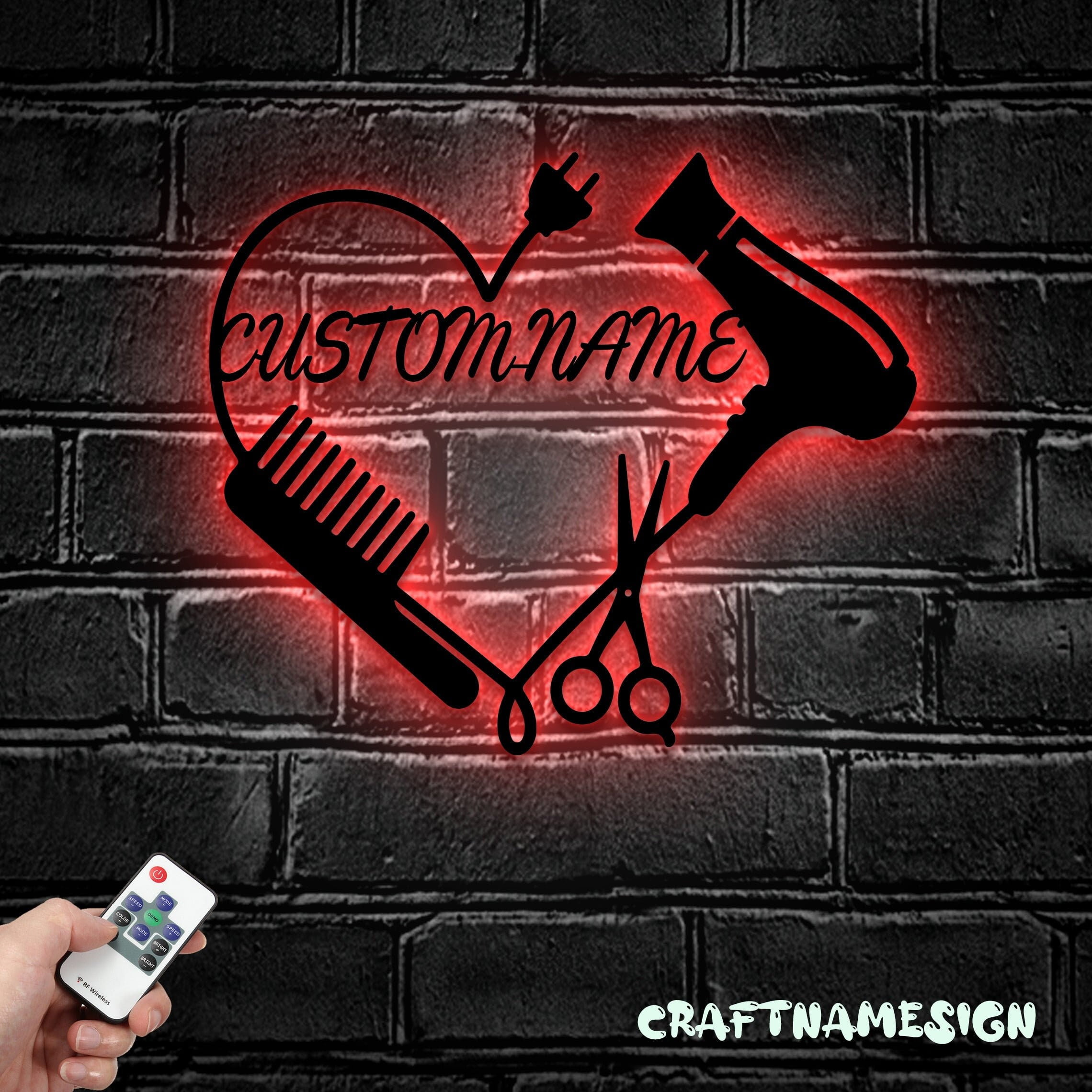 Craftnamesign Custom Hair Salon Metal Wall Art LED Light, Custom Barber ...