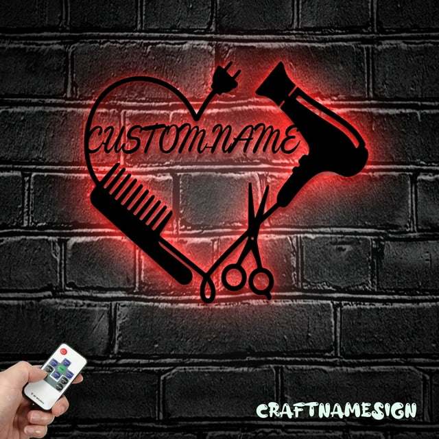 Craftnamesign Custom Hair Salon Metal Wall Art LED Light, Custom Barber ...