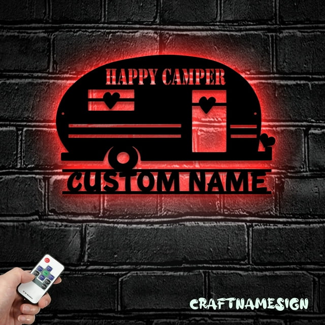 Craftnamesign Custom Happy Camper Metal Wall Art LED Light, Custom ...