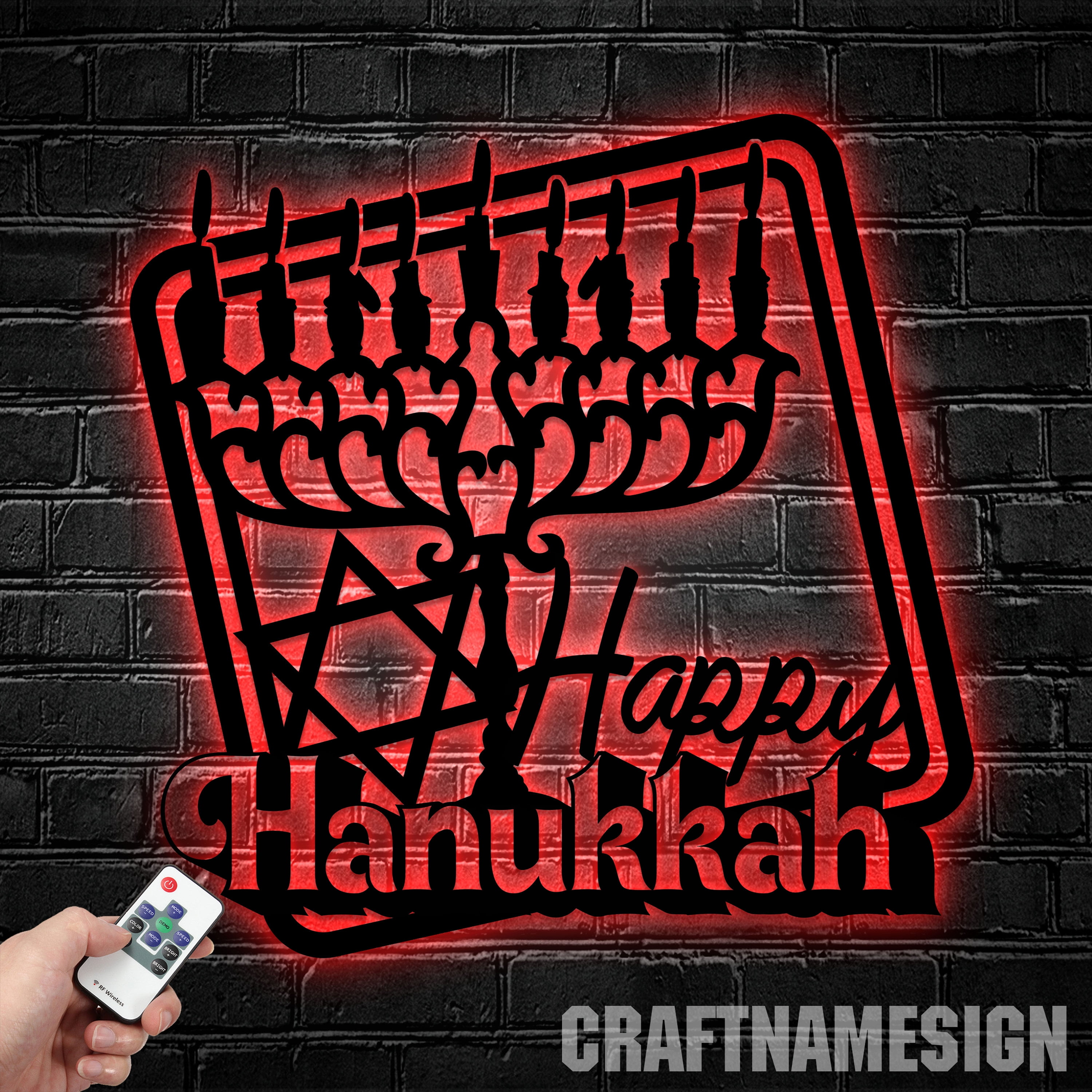 Craftnamesign Custom Happy Hanukkah Wall Art Led Light, Menorah Judaism ...