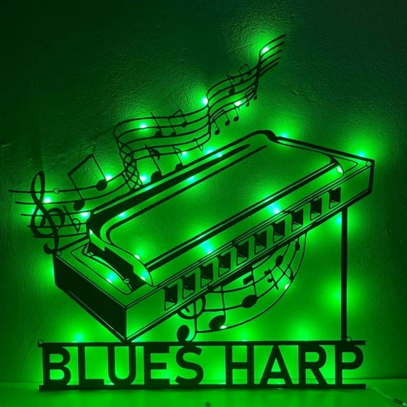 Craftnamesign Custom Harmonica Metal Wall Art LED Light, Music Studio ...