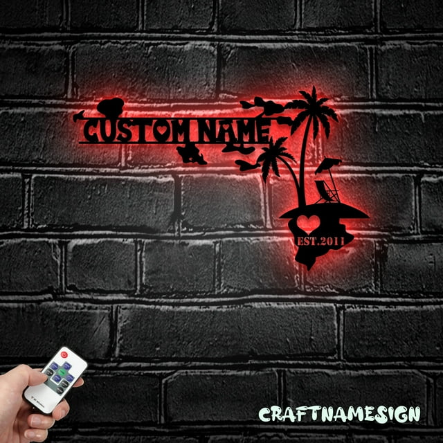 Craftnamesign Custom Hawaii Map Metal Wall Art LED Lights, Hawaii State ...