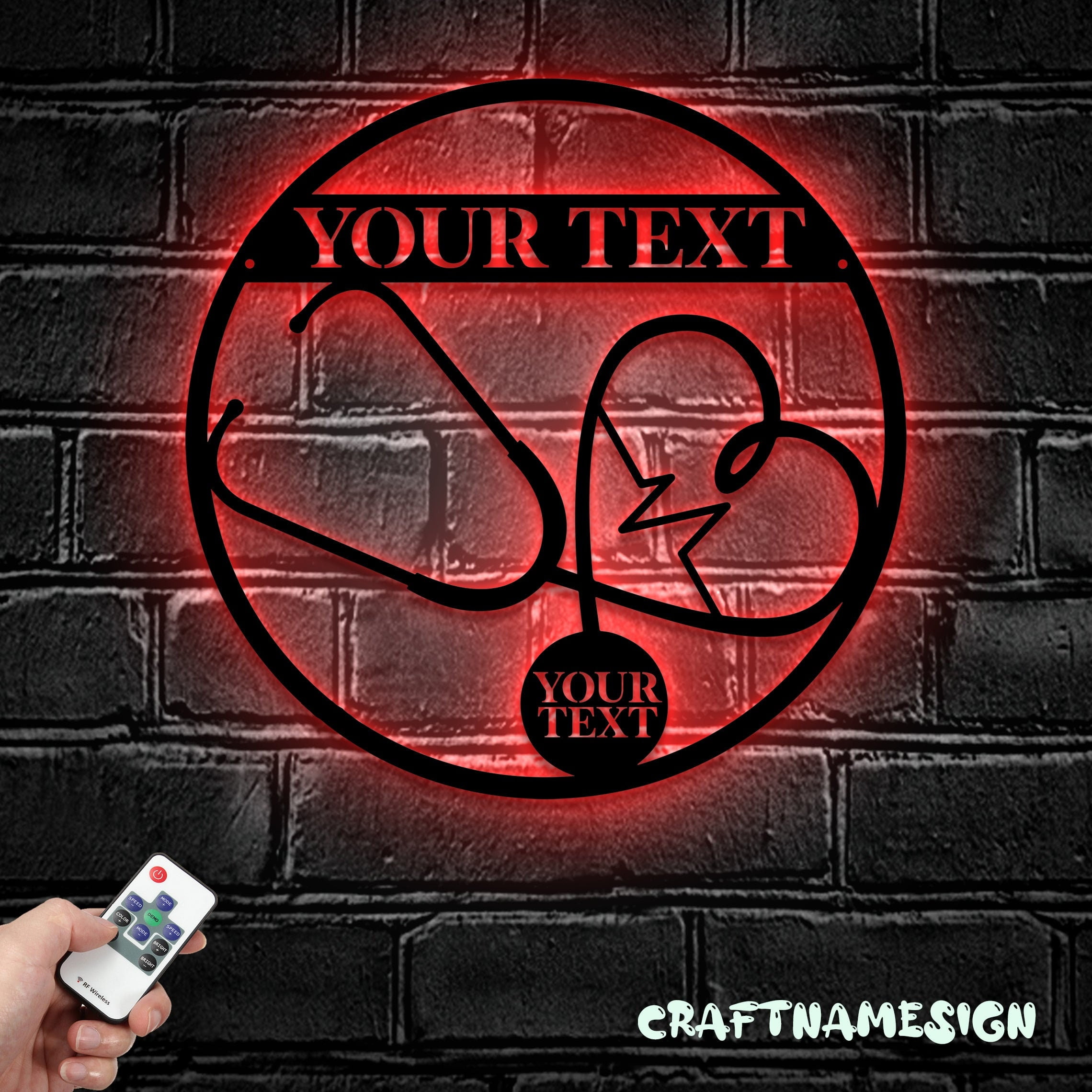 Craftnamesign Custom Heart Stethoscope Nursing Metal Wall Art LED Light ...