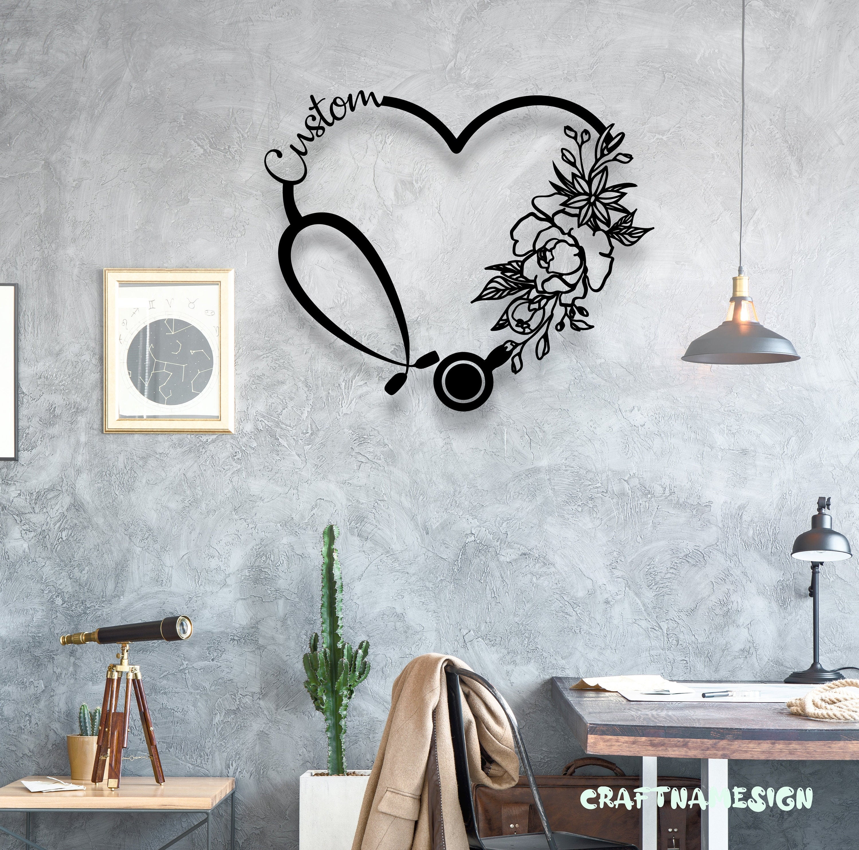 Craftnamesign Custom Heart Stethoscope Nursing Metal Wall Art LED Light ...