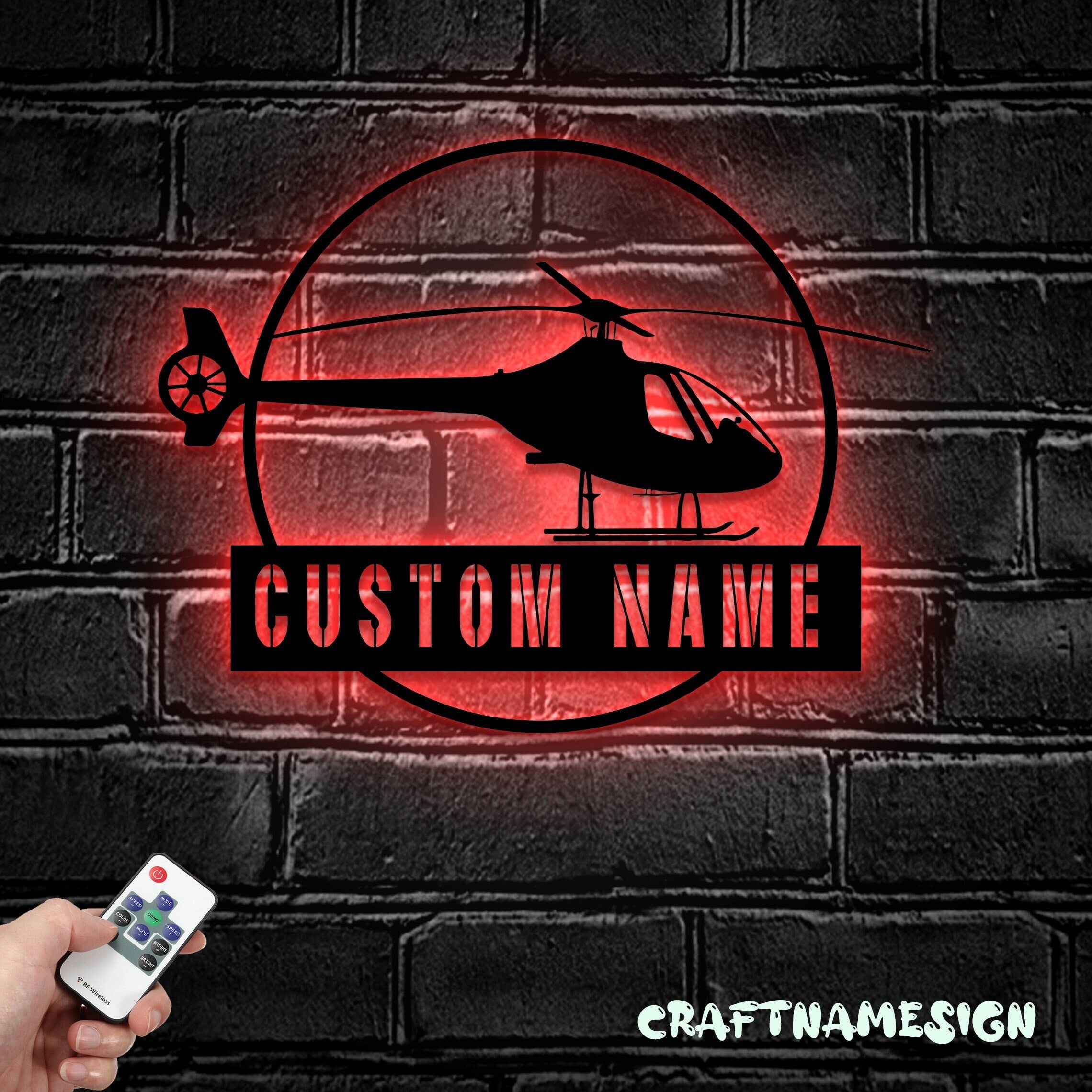 Craftnamesign Custom Helicopter Metal Sign LED Light, Helicopter Sign ...