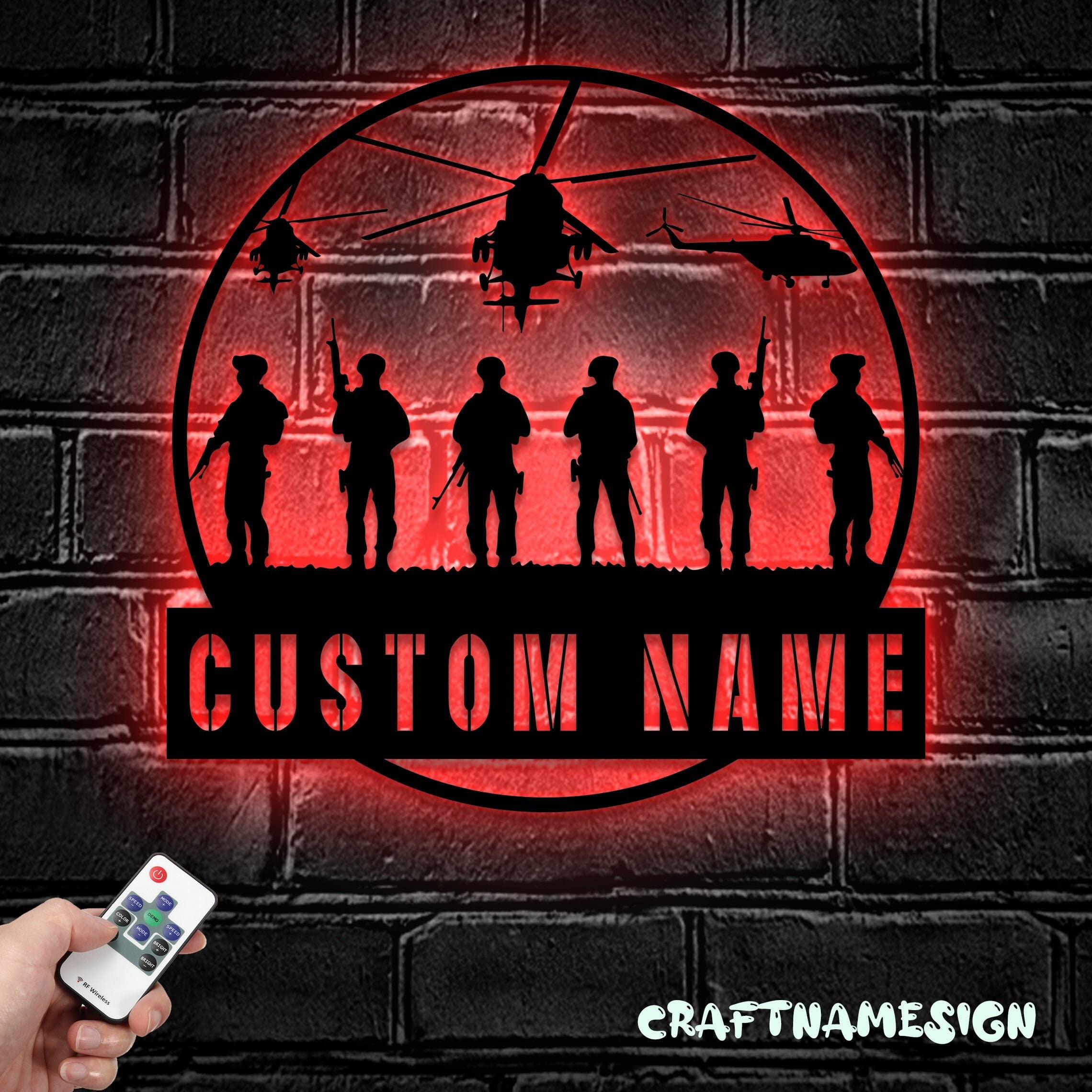 Craftnamesign Custom Helicopter Military Metal Wall Art LED Light ...