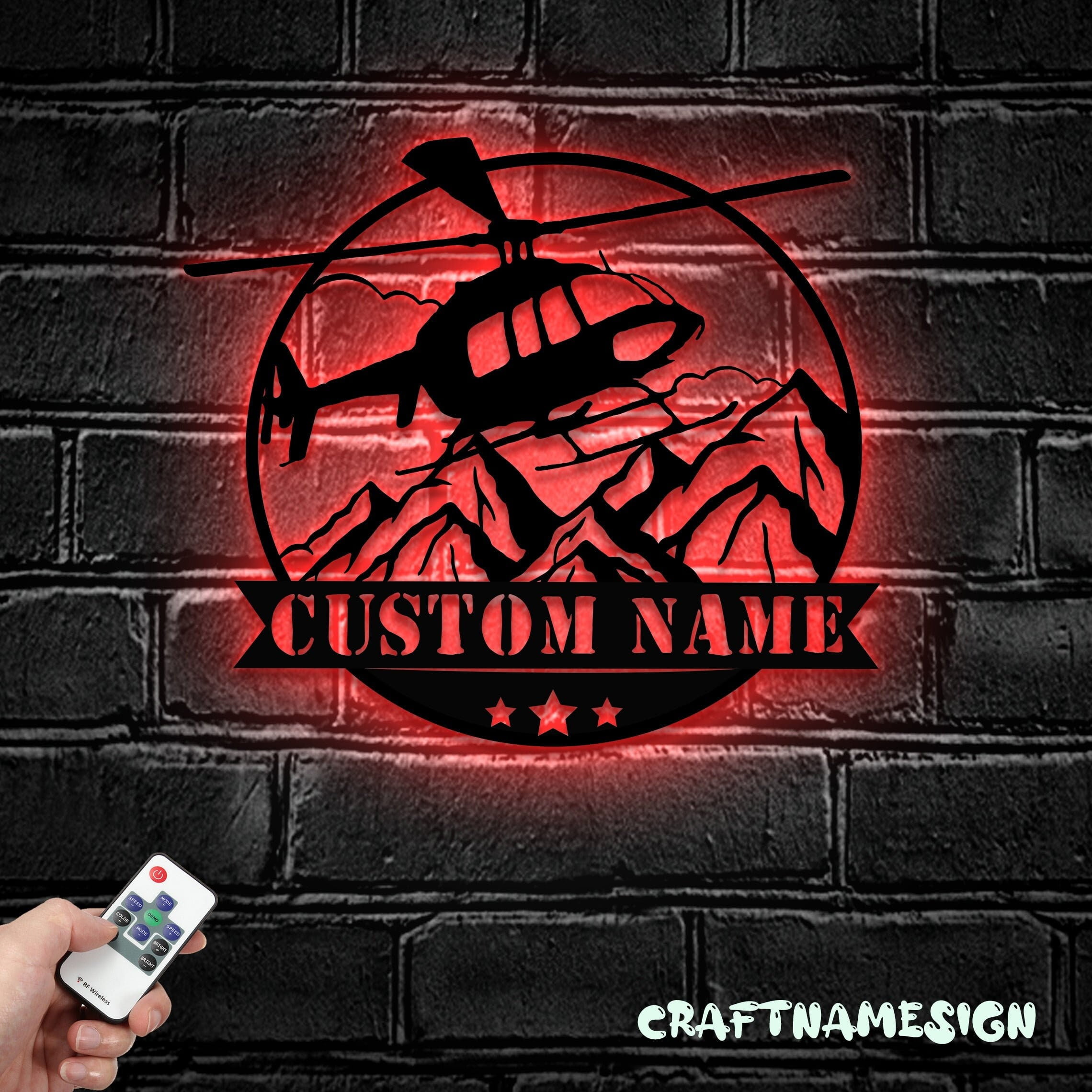 Craftnamesign Custom Helicopter Mountain Metal Sign LED Light ...