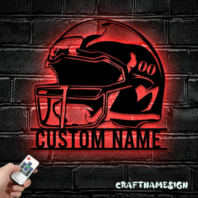 Craftnamesign Custom Helmet American Football Metal Wall Art LED Light ...