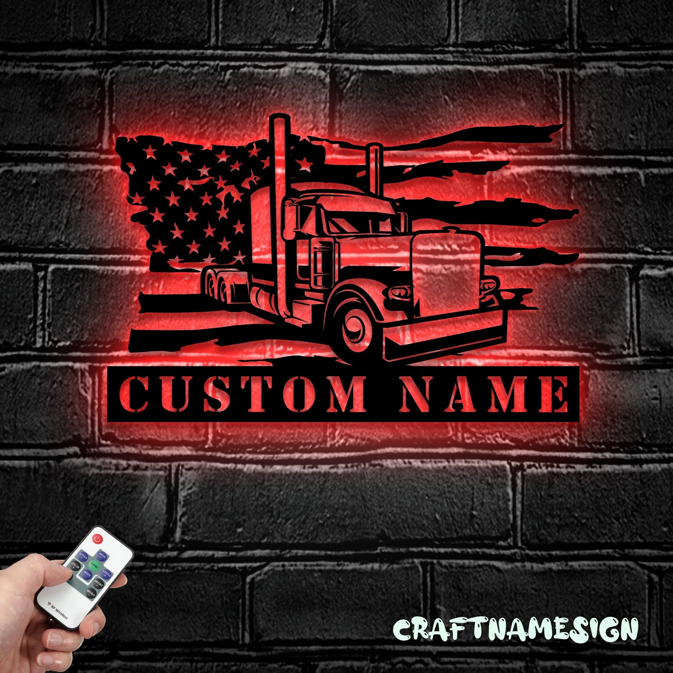 Craftnamesign Custom US Semi Truck Driver Metal Wall Art LED Light ...
