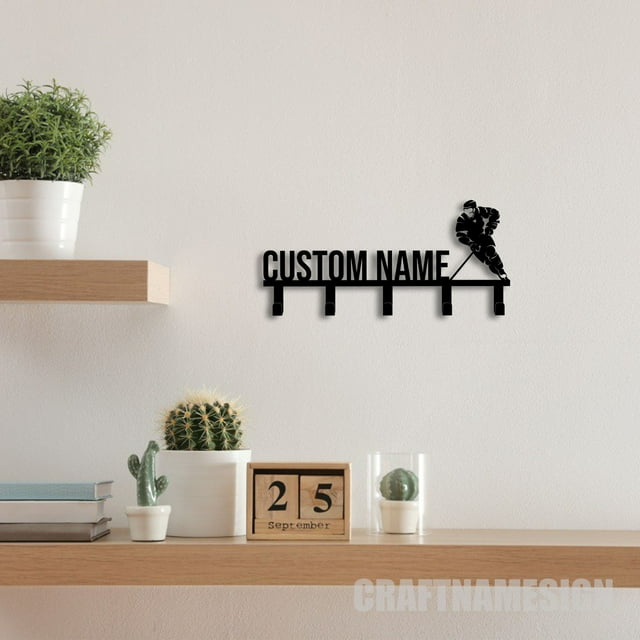 Craftnamesign Custom Hockey Metal Key Holder, Hockey Player Wall Decor ...