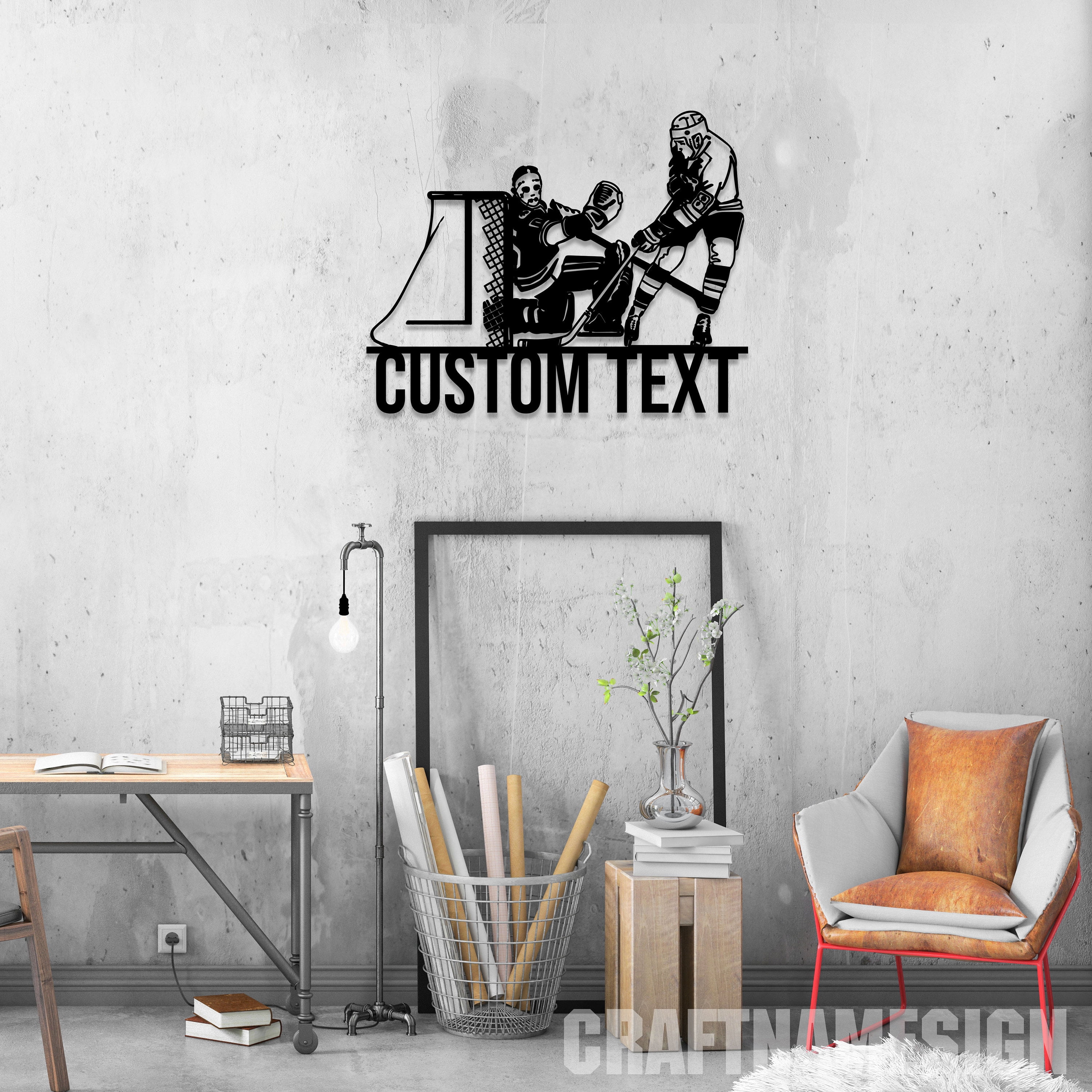 Craftnamesign Custom Hockey Metal Wall Art LED Light, Hockey Metal Sign ...