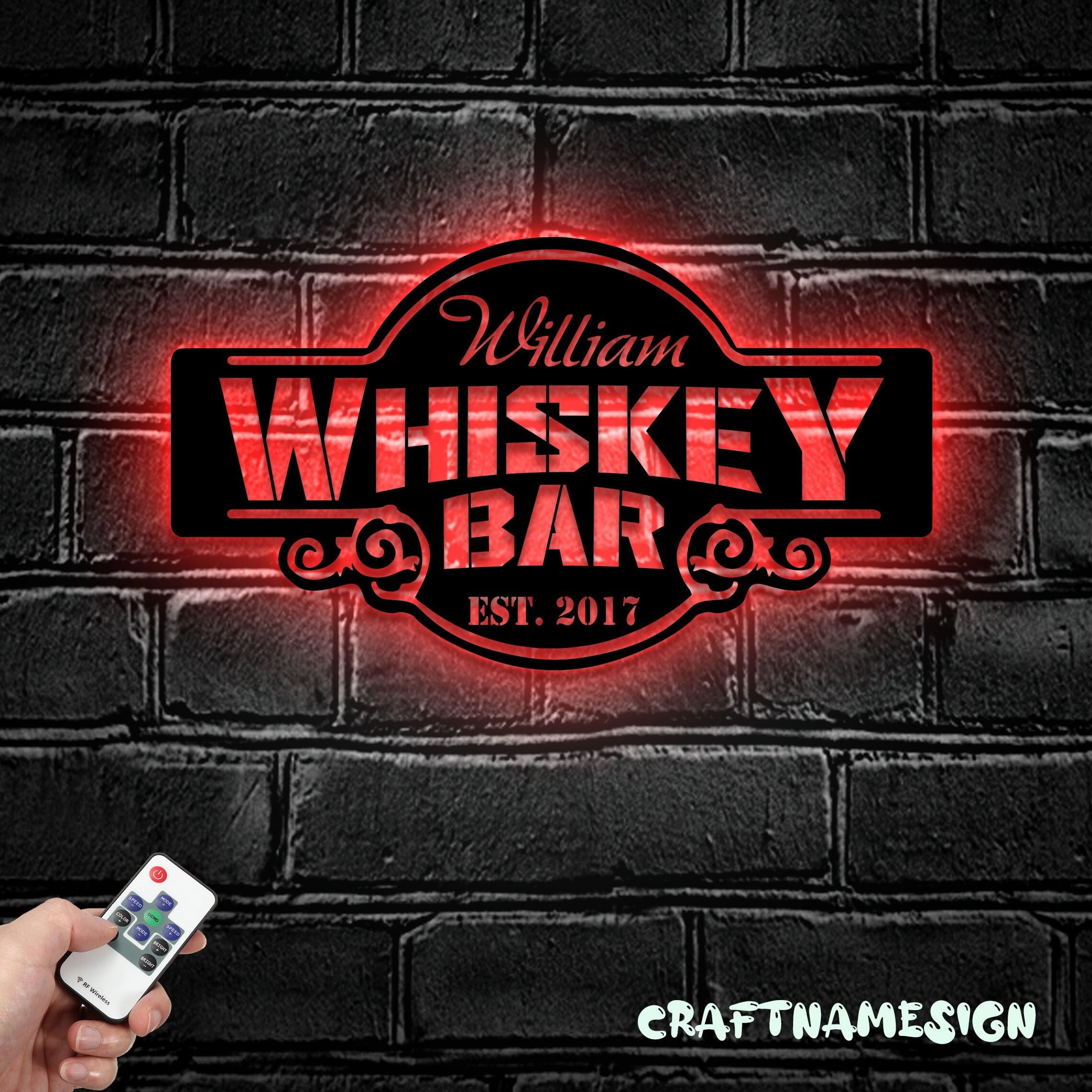 Craftnamesign Custom Home Pub Gin Whiskey Bar Metal Wall Art LED Light ...