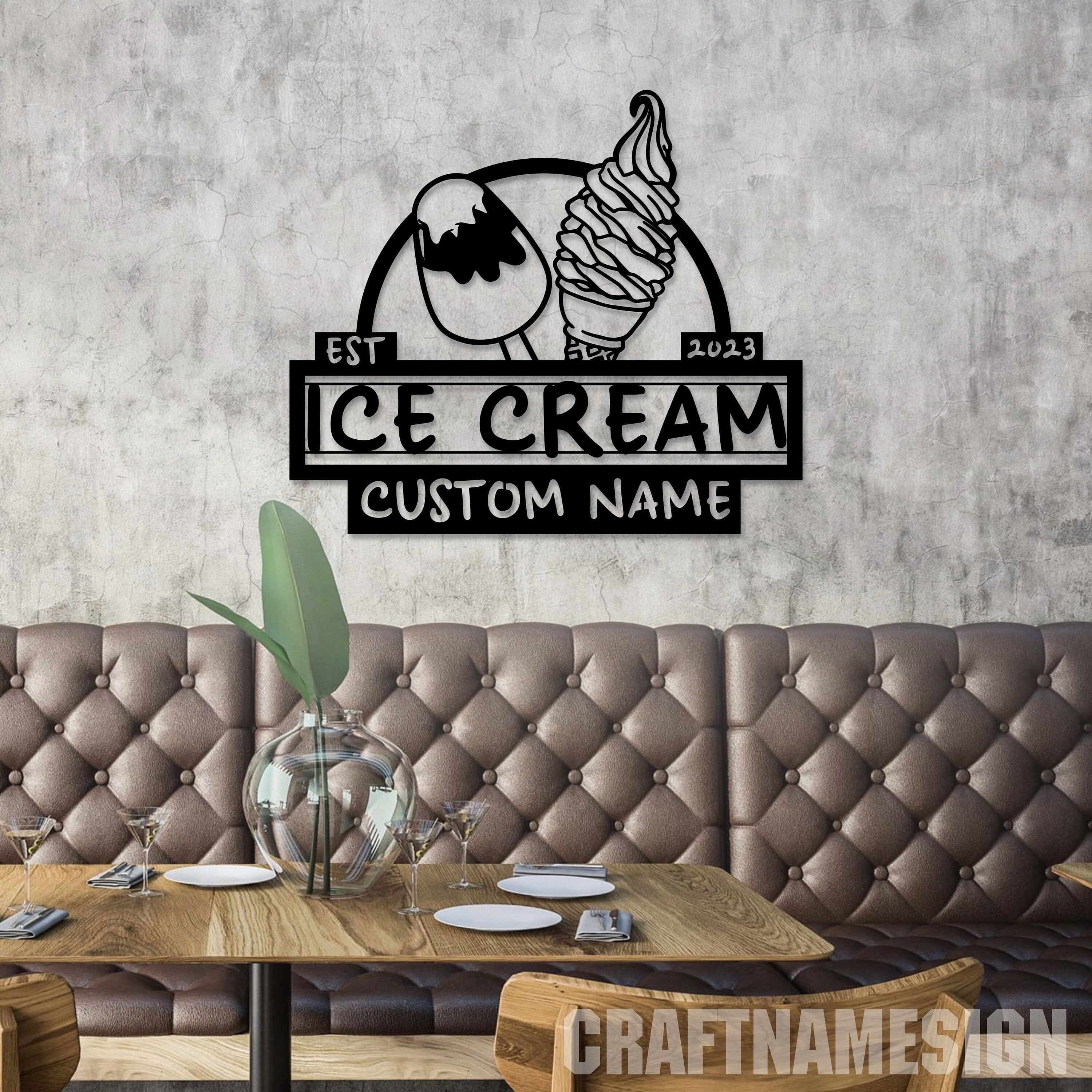 Craftnamesign Custom Ice Cream Shop Metal Sign LED Light, Ice Cream ...