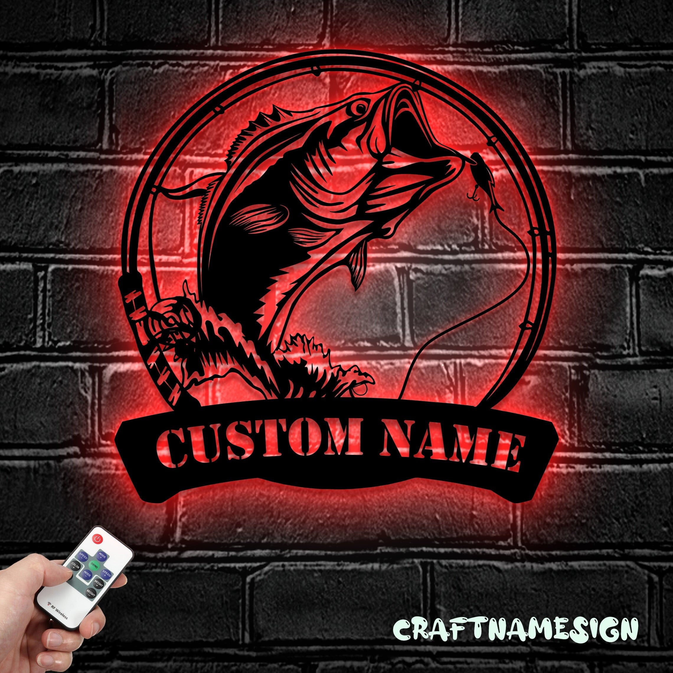 Craftnamesign Custom Bass Fishing Metal Wall Art LED Light, Custom ...
