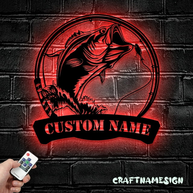 Craftnamesign Custom Bass Fishing Metal Wall Art LED Light, Custom ...