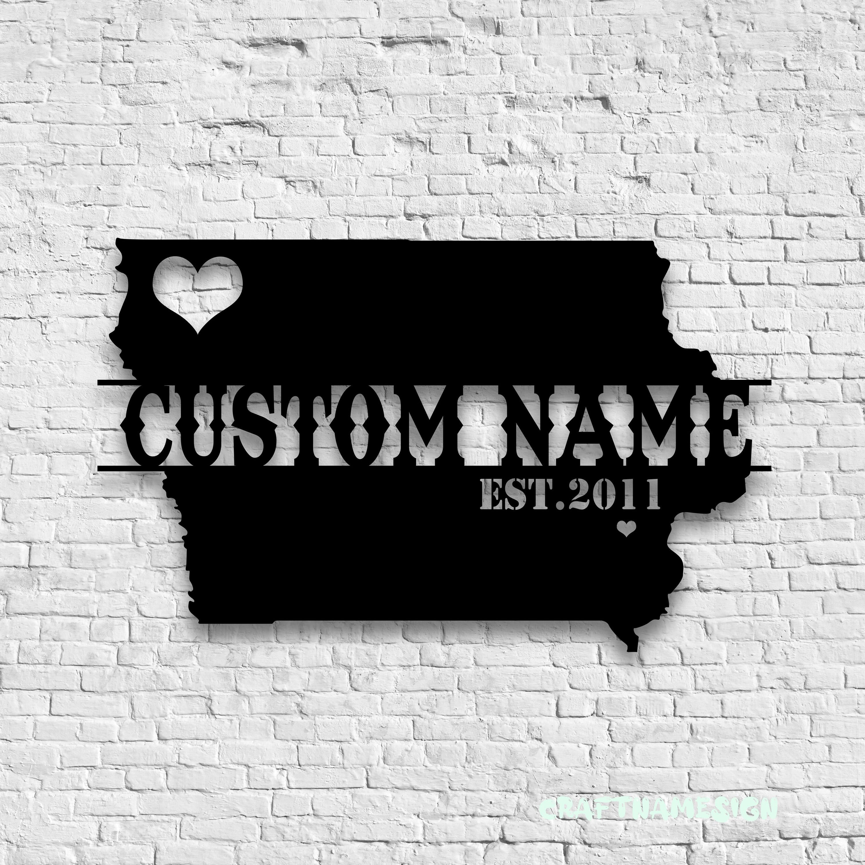 Craftnamesign Custom Iowa Map Metal Wall Art LED Sign, Custom Iowa ...
