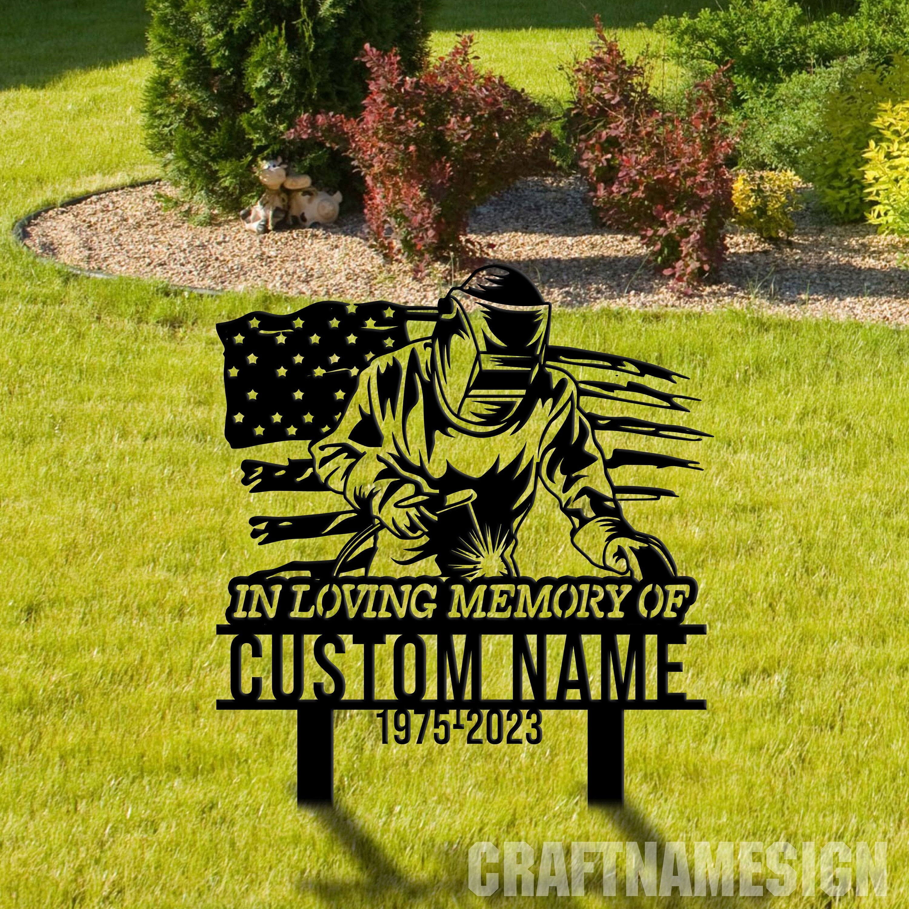 Craftnamesign Custom Ironworker Metal Memorial Stake, Welder Cemetery ...