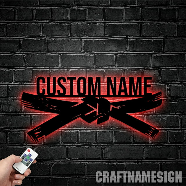 Craftnamesign Custom Judo Black Belt Metal Wall Art Led Light ...
