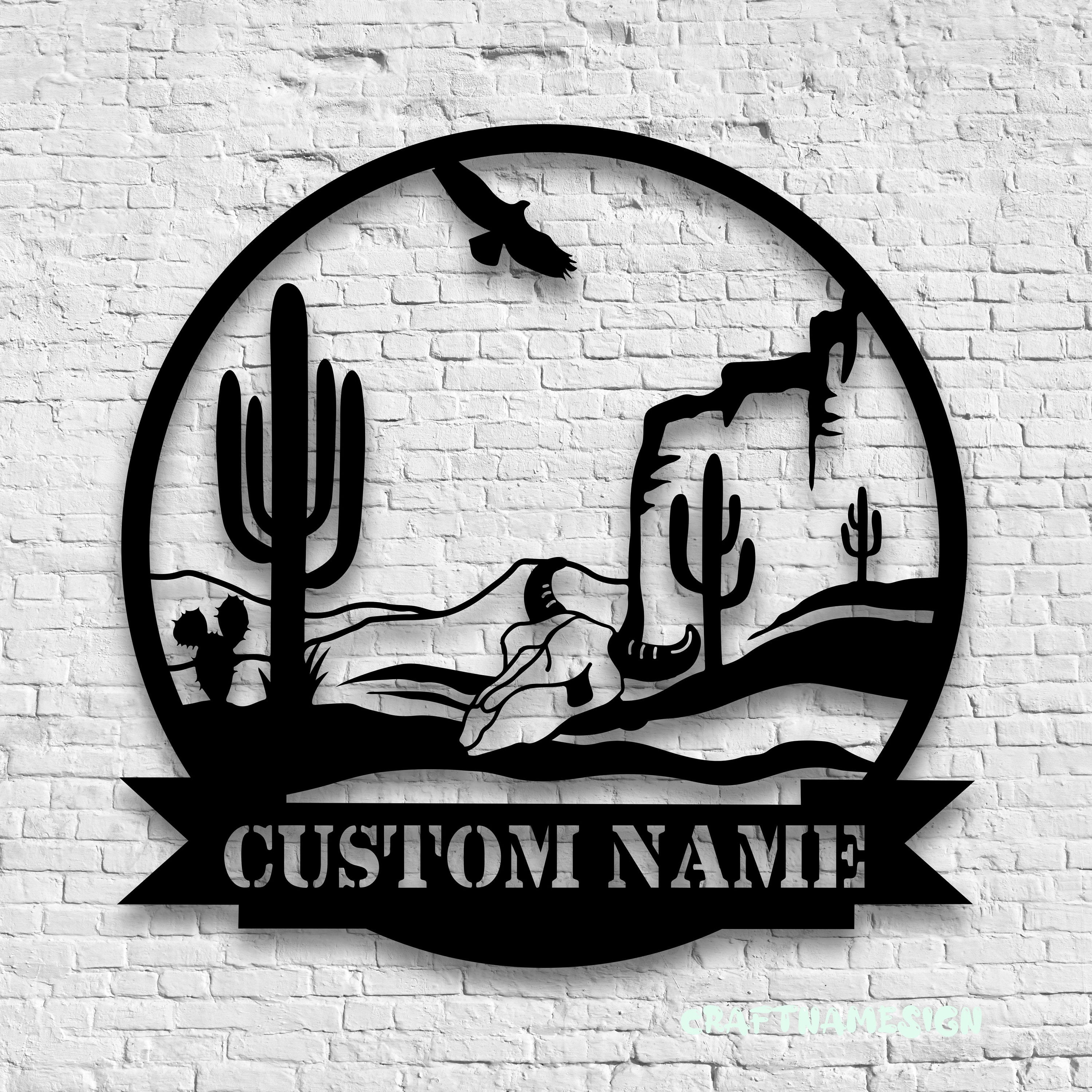 Craftnamesign Custom Cactus Desert Metal Wall Art LED Light, Custom ...