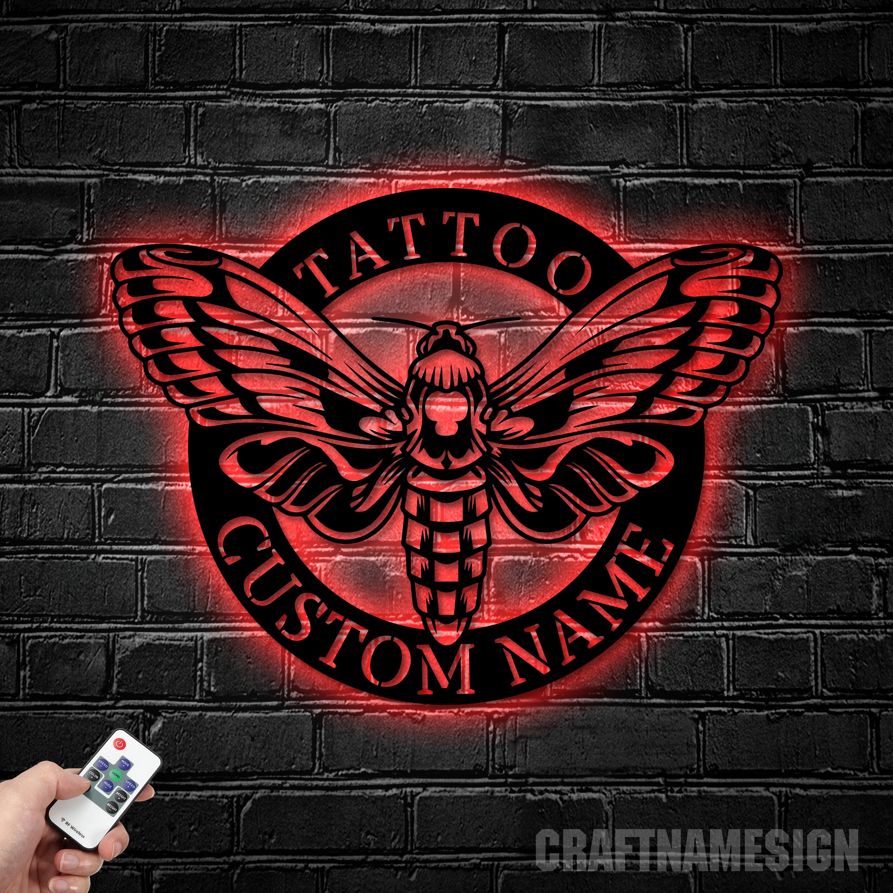Craftnamesign Custom Tattoo Metal Wall Art LED Light, Tattoo Studio ...