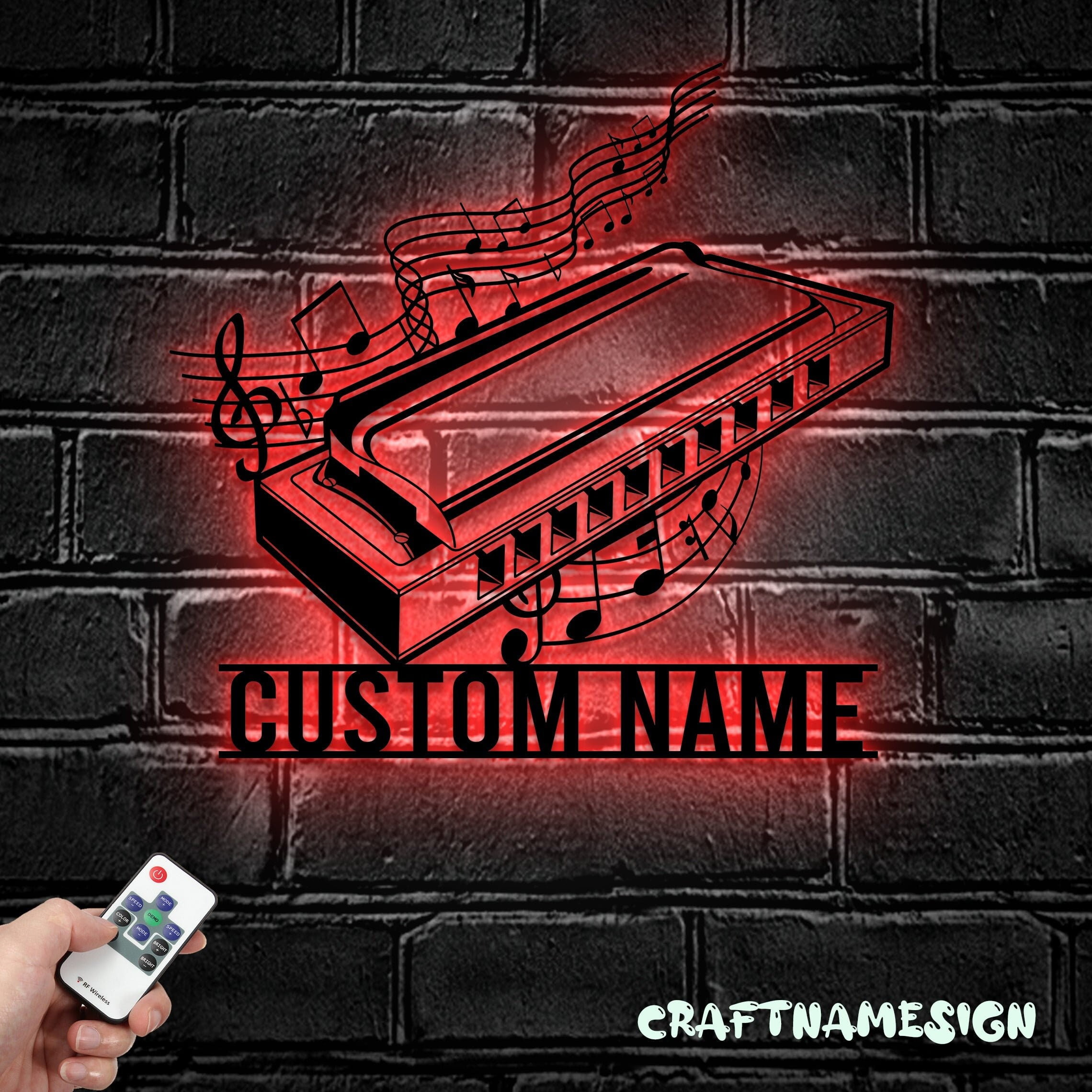 Craftnamesign Custom Harmonica Instrument Metal Wall Art LED Light ...