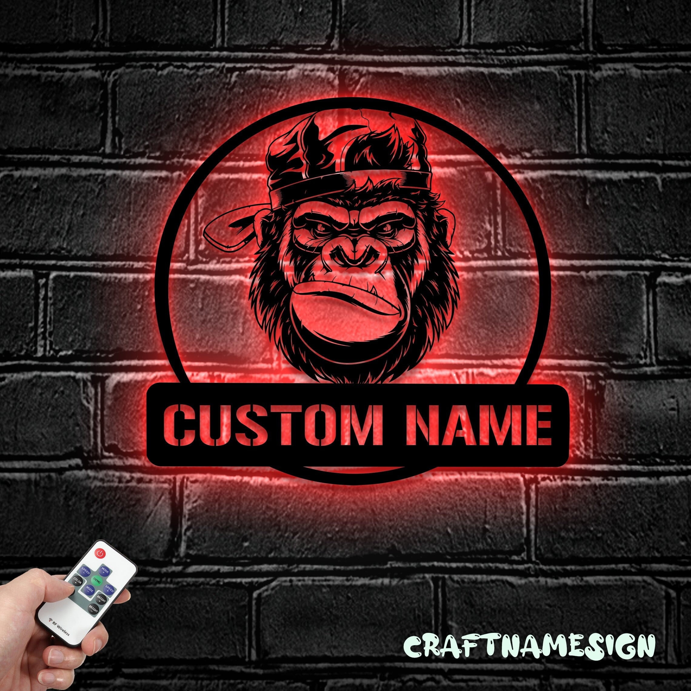Craftnamesign Custom King Monkey Metal Wall Art LED Light, Personalized ...