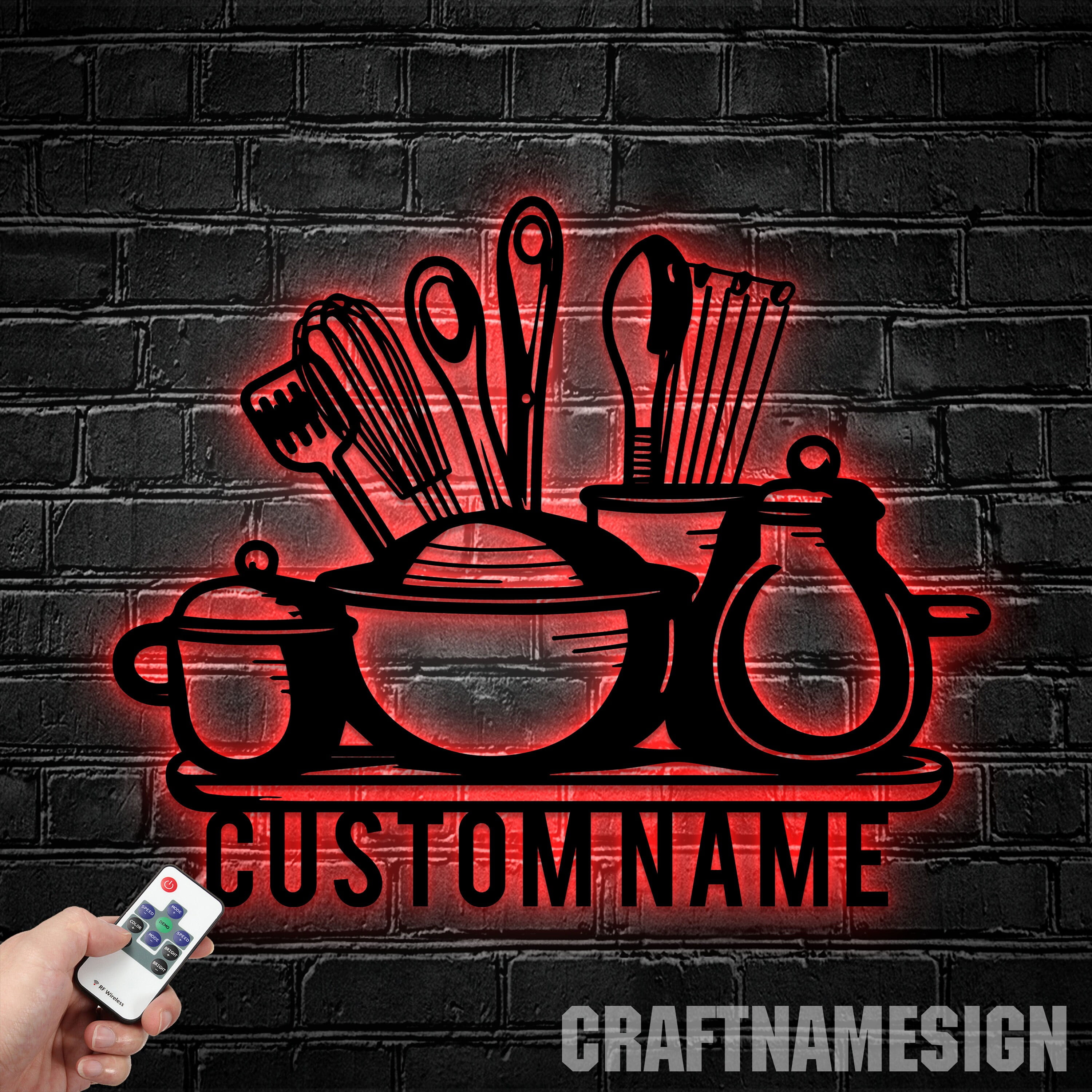 Craftnamesign Custom Kitchen Chef Metal Wall Art LED Light, Custom ...